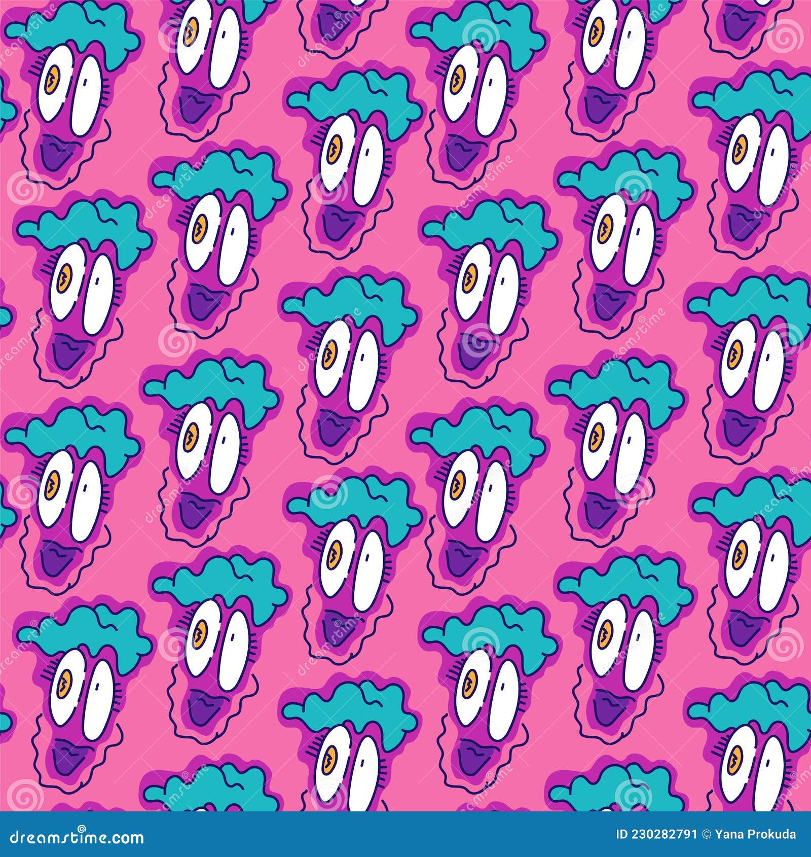 Seamless Artwork with Repeat Hand Drawn Face of Character Stock Vector ...