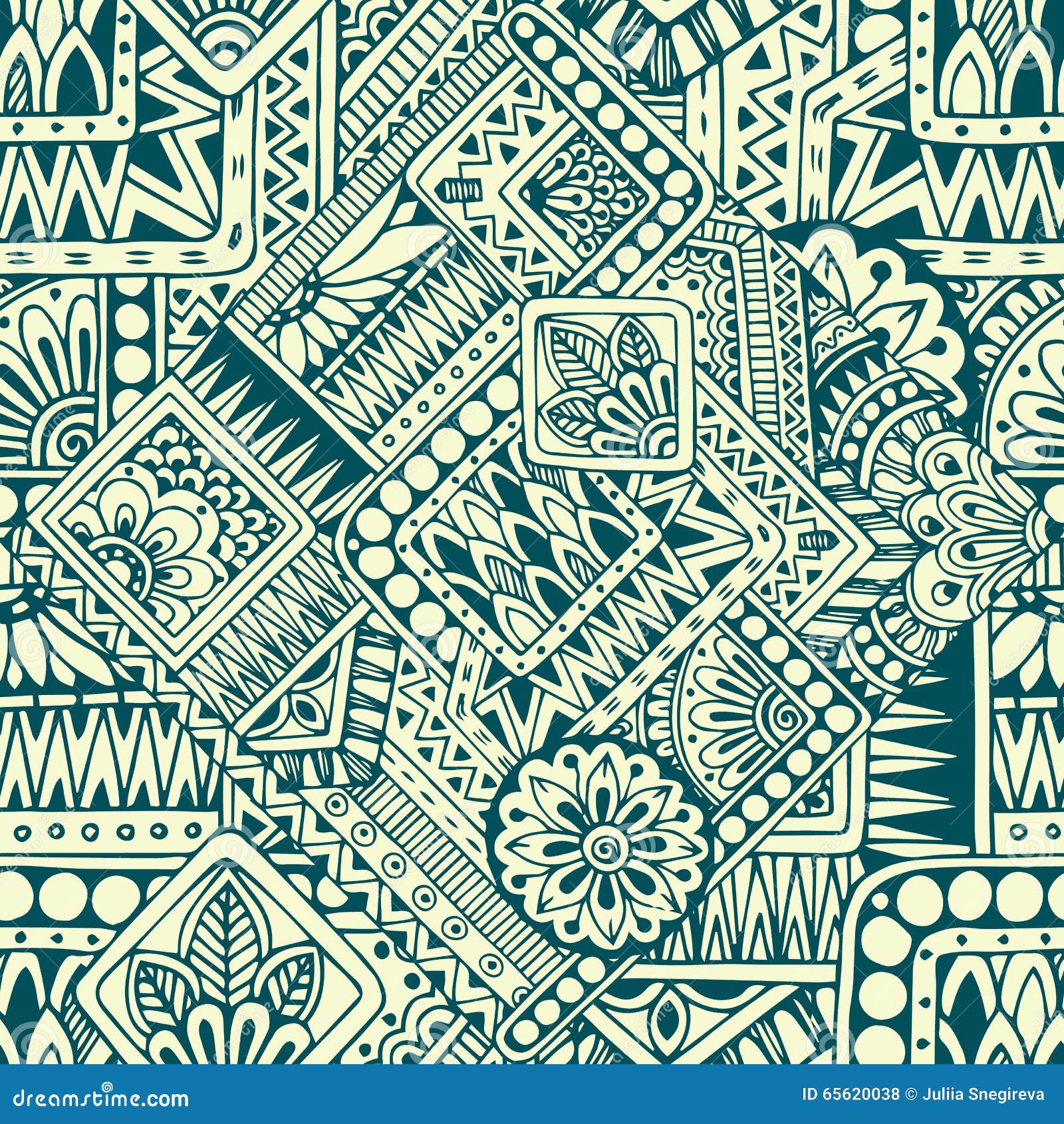 Seamless Asian Ethnic Floral Retro Doodle Pattern in Vector. Background with Geometric Elements ...