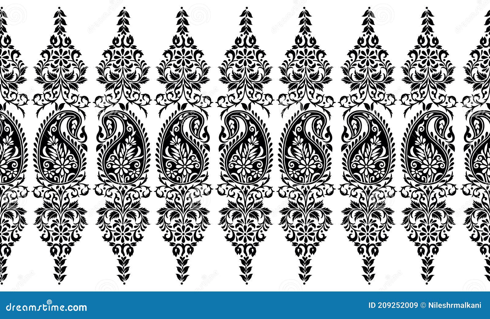 Seamless Asian Paisley Border Design Stock Vector - Illustration of ...