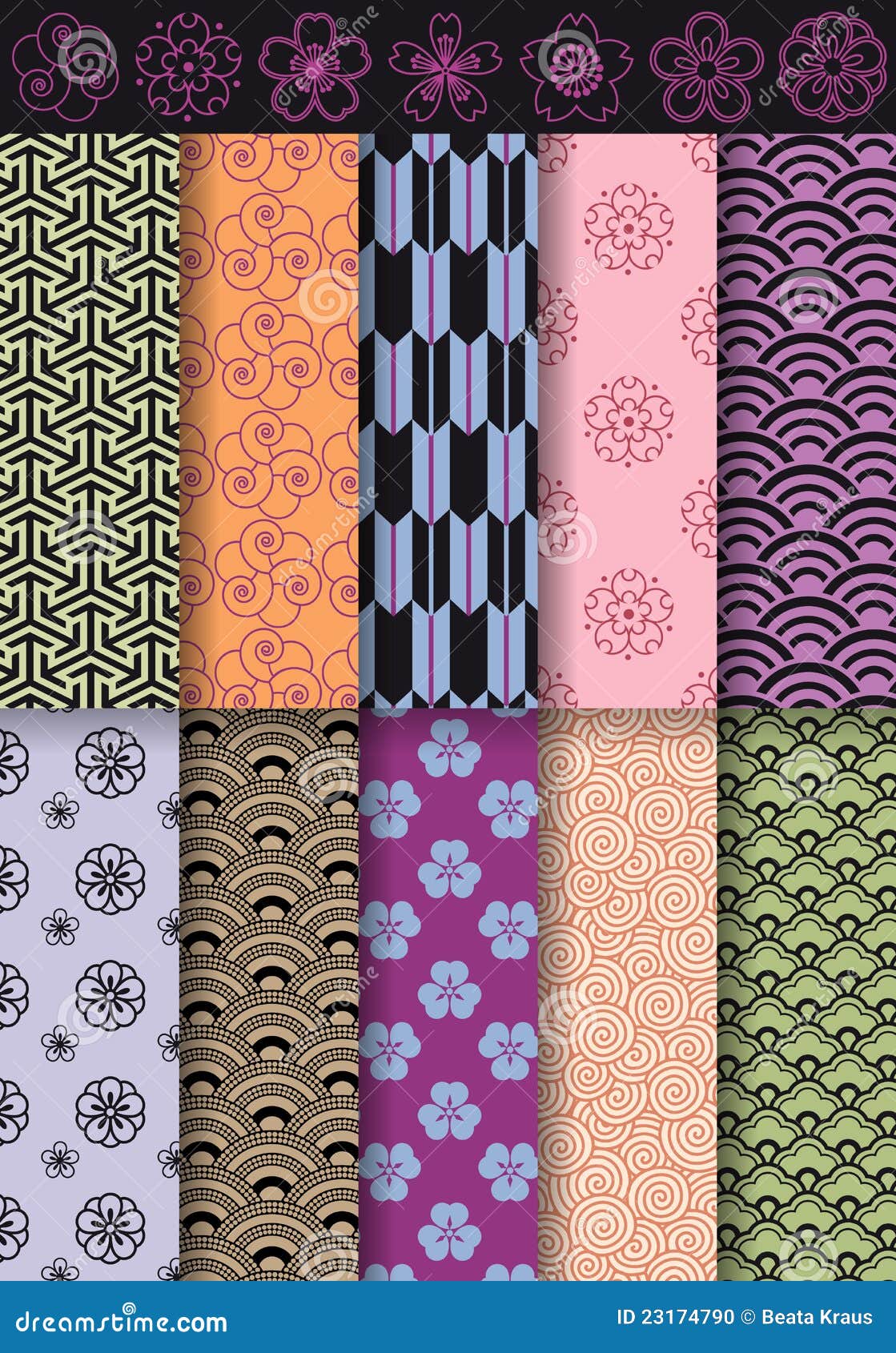 Seamless Asian Patterns, Vector Stock Vector - Illustration of abstract ...