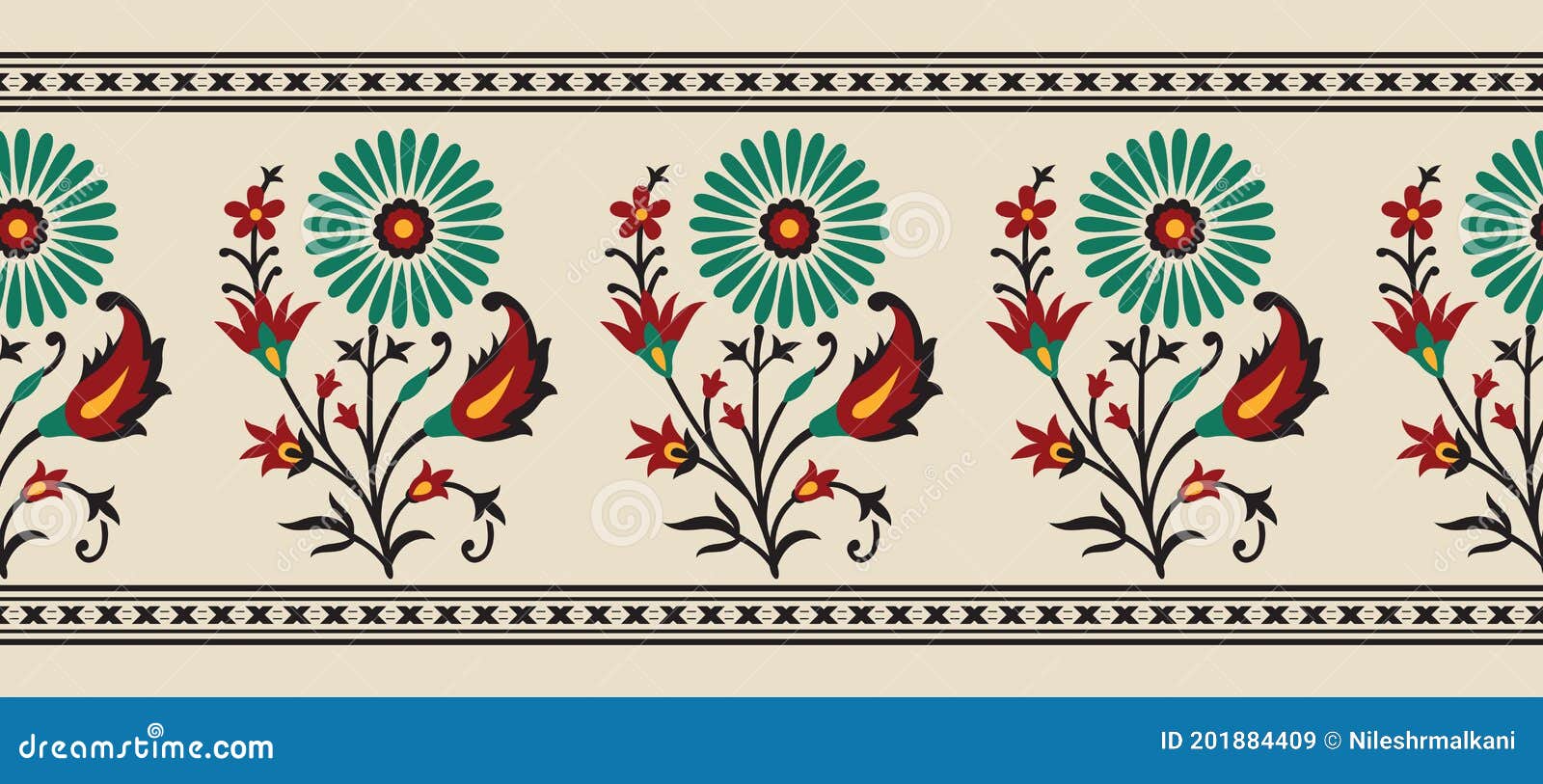 Seamless Asian Textile Fabric Border Design Stock Vector - Illustration ...