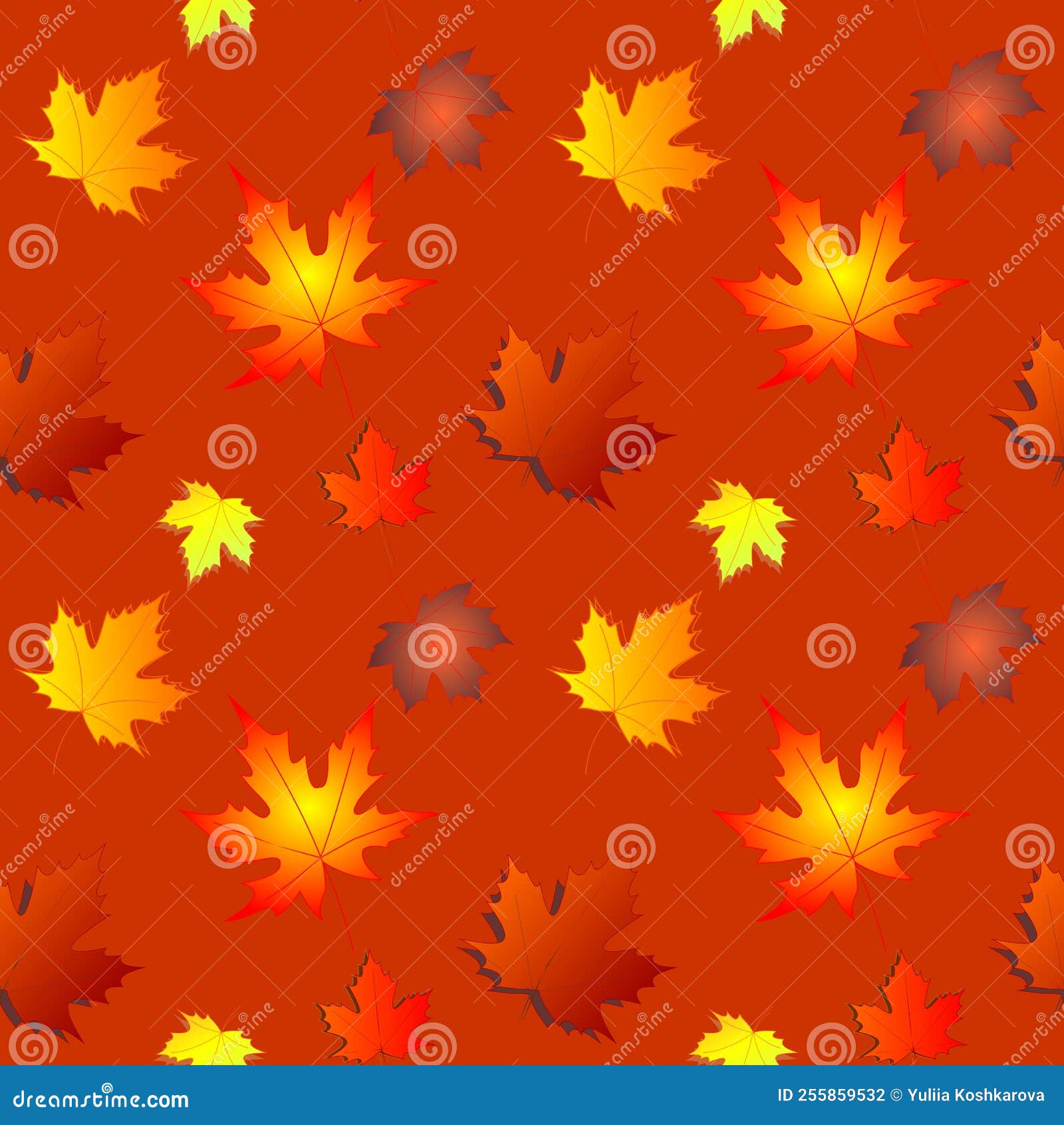 Seamless Asymmetrical Pattern of Autumn Maple Leaves on Orange ...
