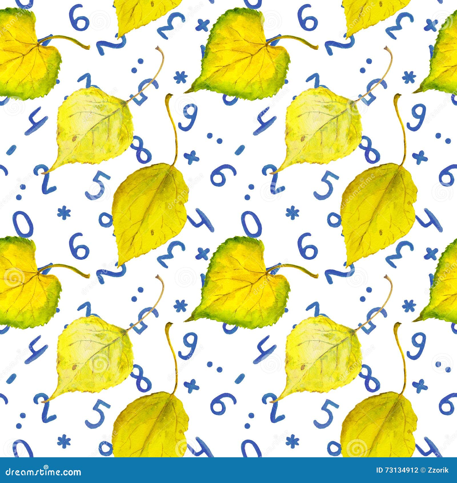 Seamless Autumn Background with Yellow Leaves and Numbers Stock Photo ...