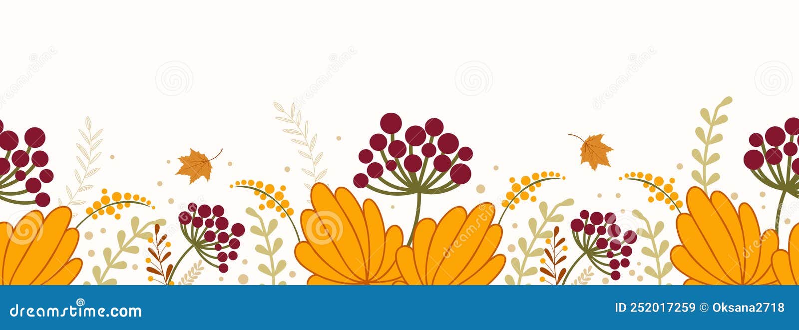 Seamless Autumn Hand-drawn Border Stock Vector - Illustration of fall ...