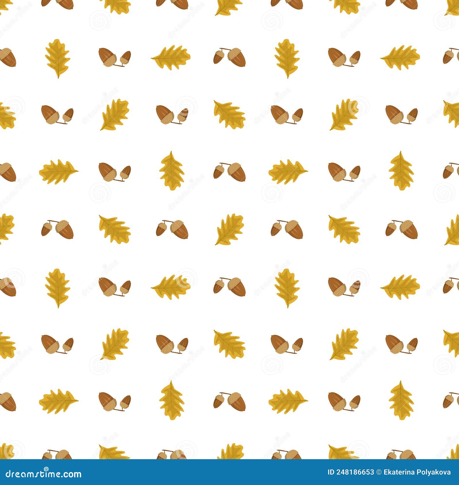 Seamless Autumn Pattern with Acorn and Leaves on White Background Stock ...