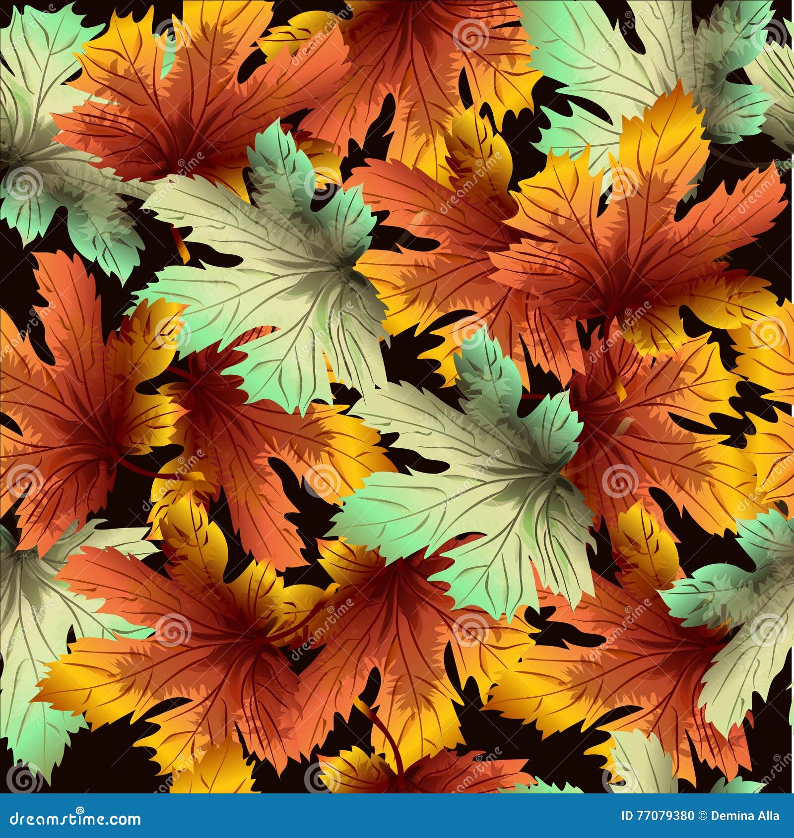 Seamless Autumn Pattern on Black Background Stock Vector - Illustration ...