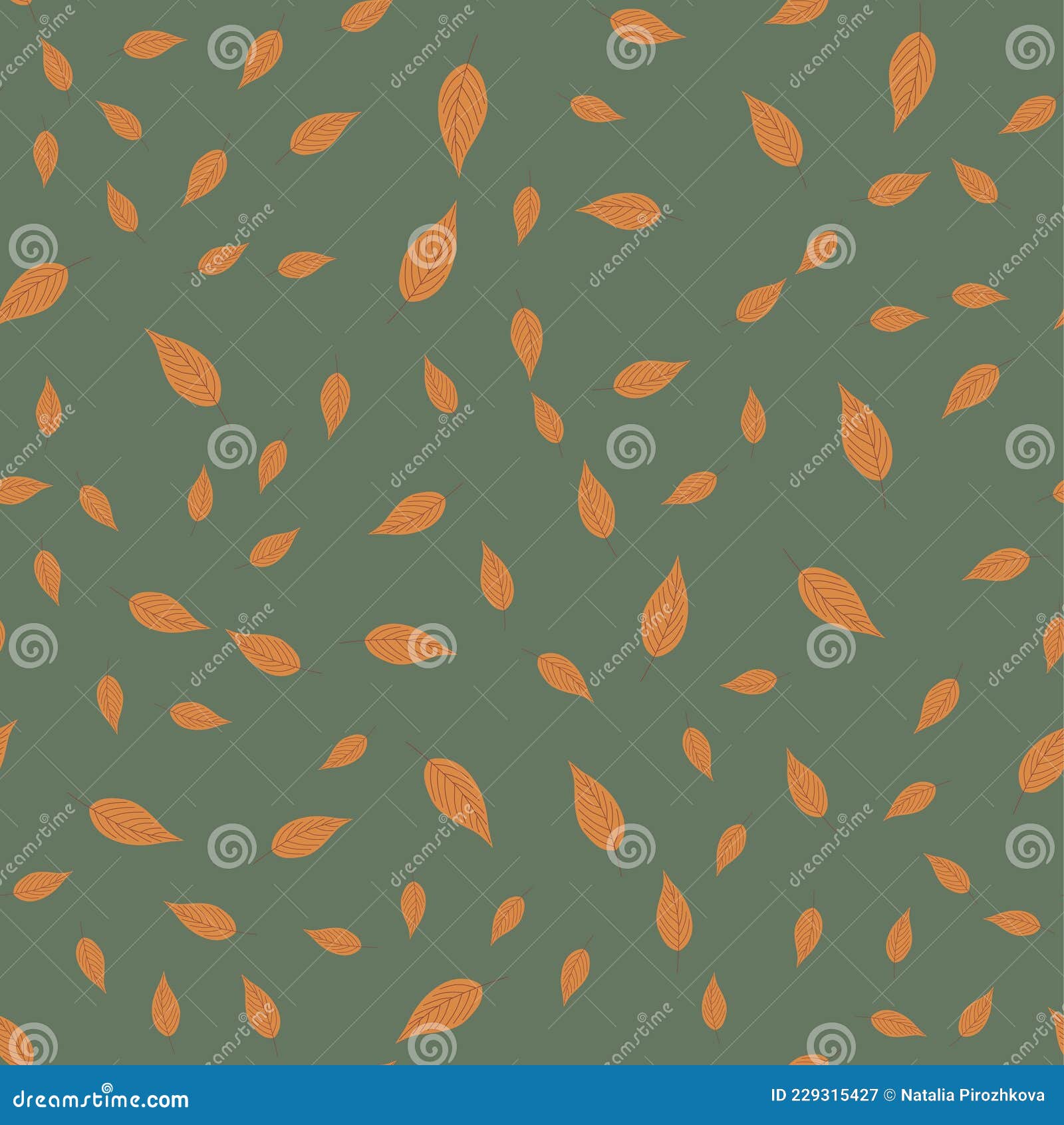 Seamless Autumn Pattern. Leaves on a Green Background Stock Vector ...