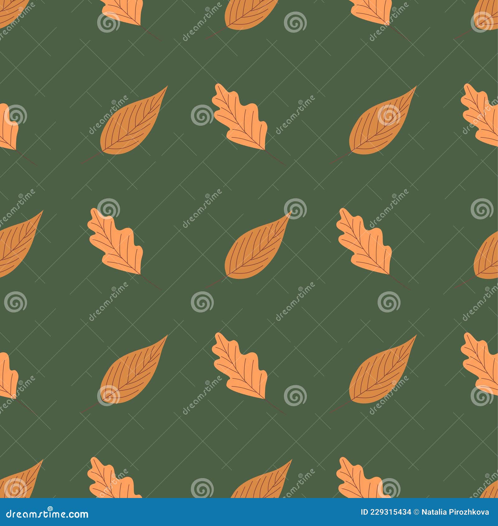 Seamless Autumn Pattern. Leaves on a Green Background Stock Vector ...