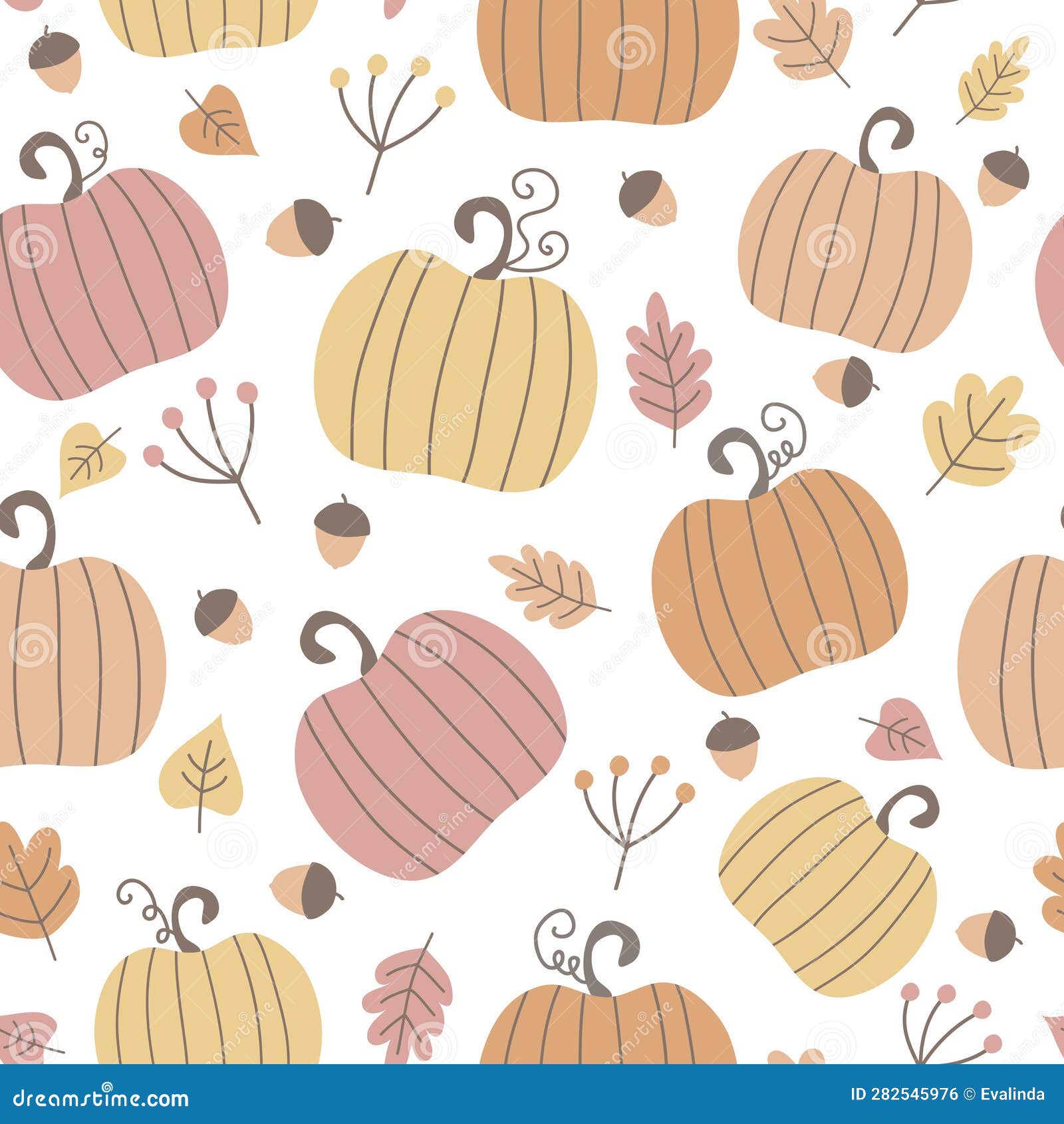 Seamless Autumn Pattern with Pumpkins, Fall Leaves and Acorns ...