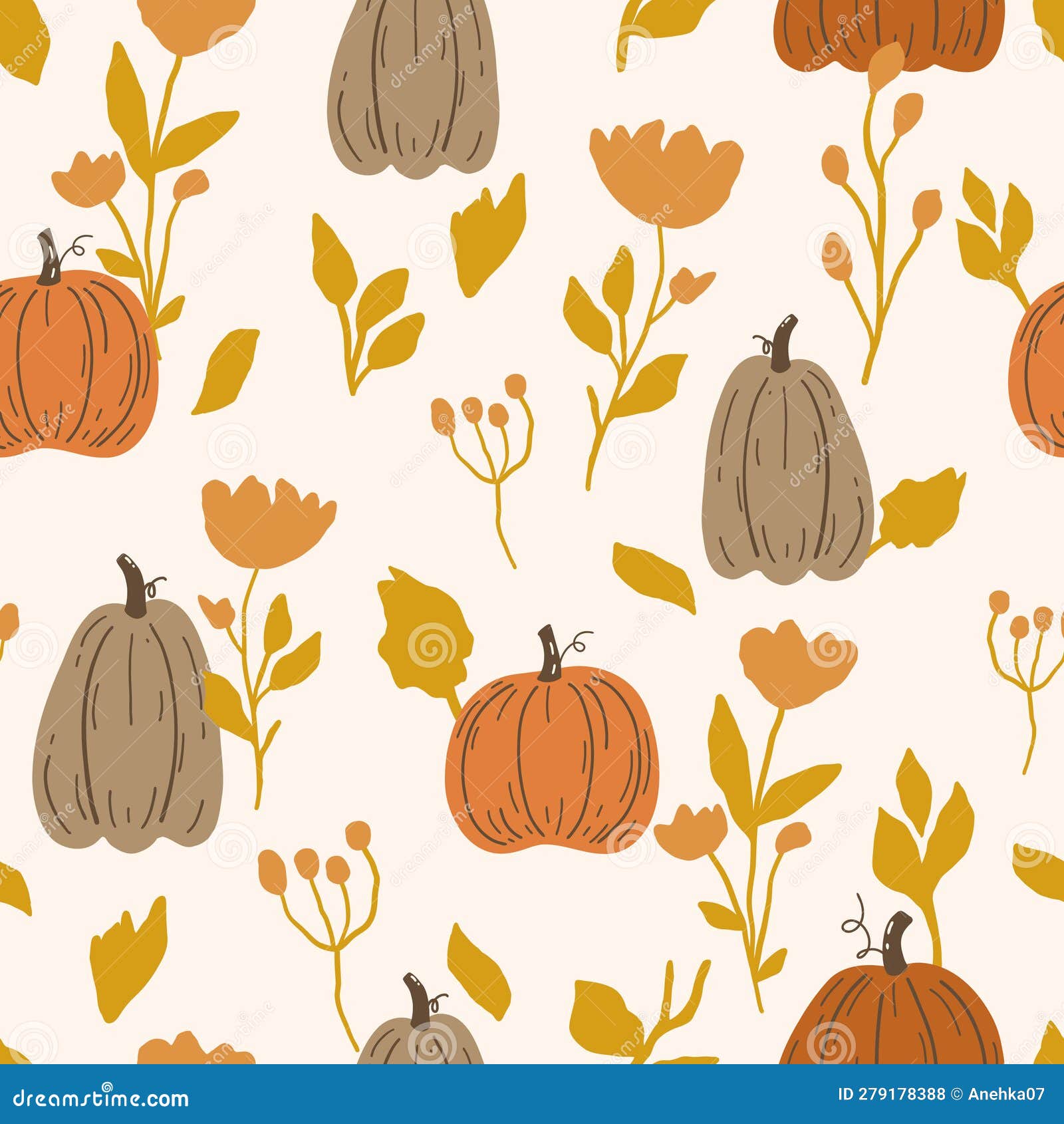 Seamless Autumn Pattern with Pumpkins and Leaves. Endless Repeatable ...
