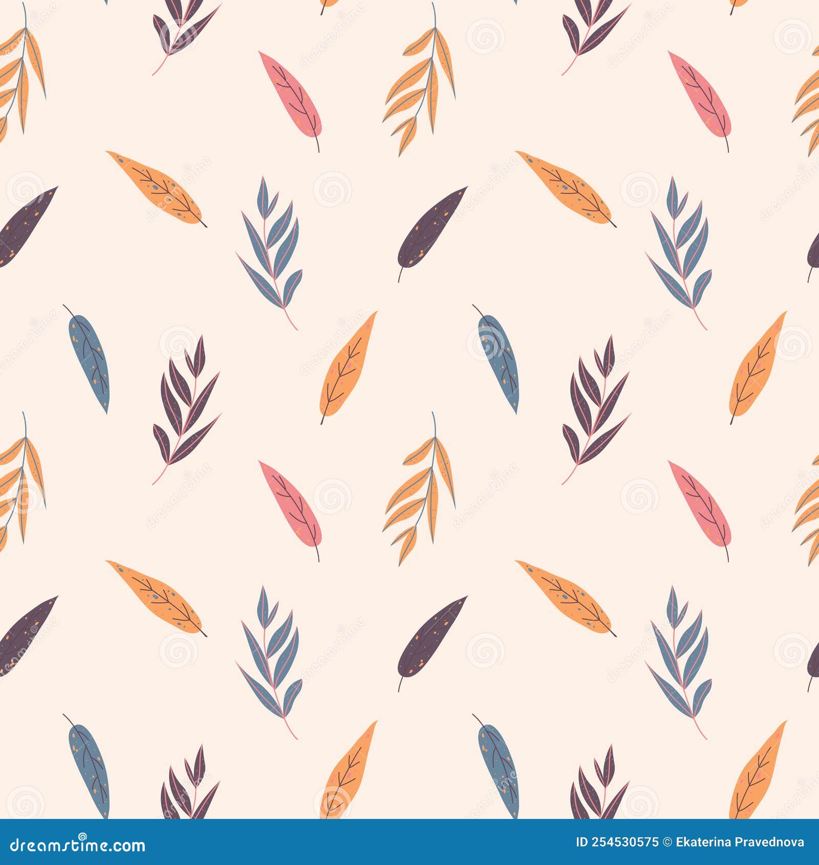 Seamless Autumnal Pattern of Simple Leaves on a Beige Background in ...