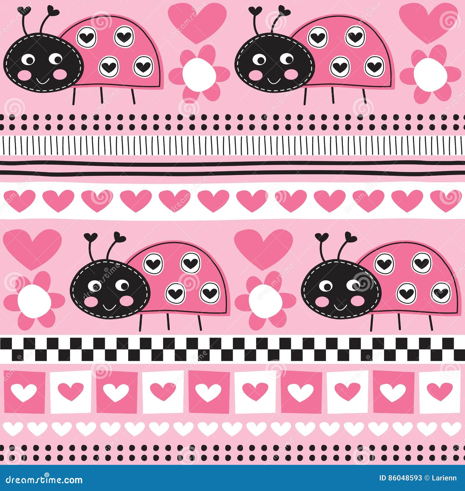 Ladybird Pattern. Ladybug Seamless Pattern Design. Cartoon Vector ...