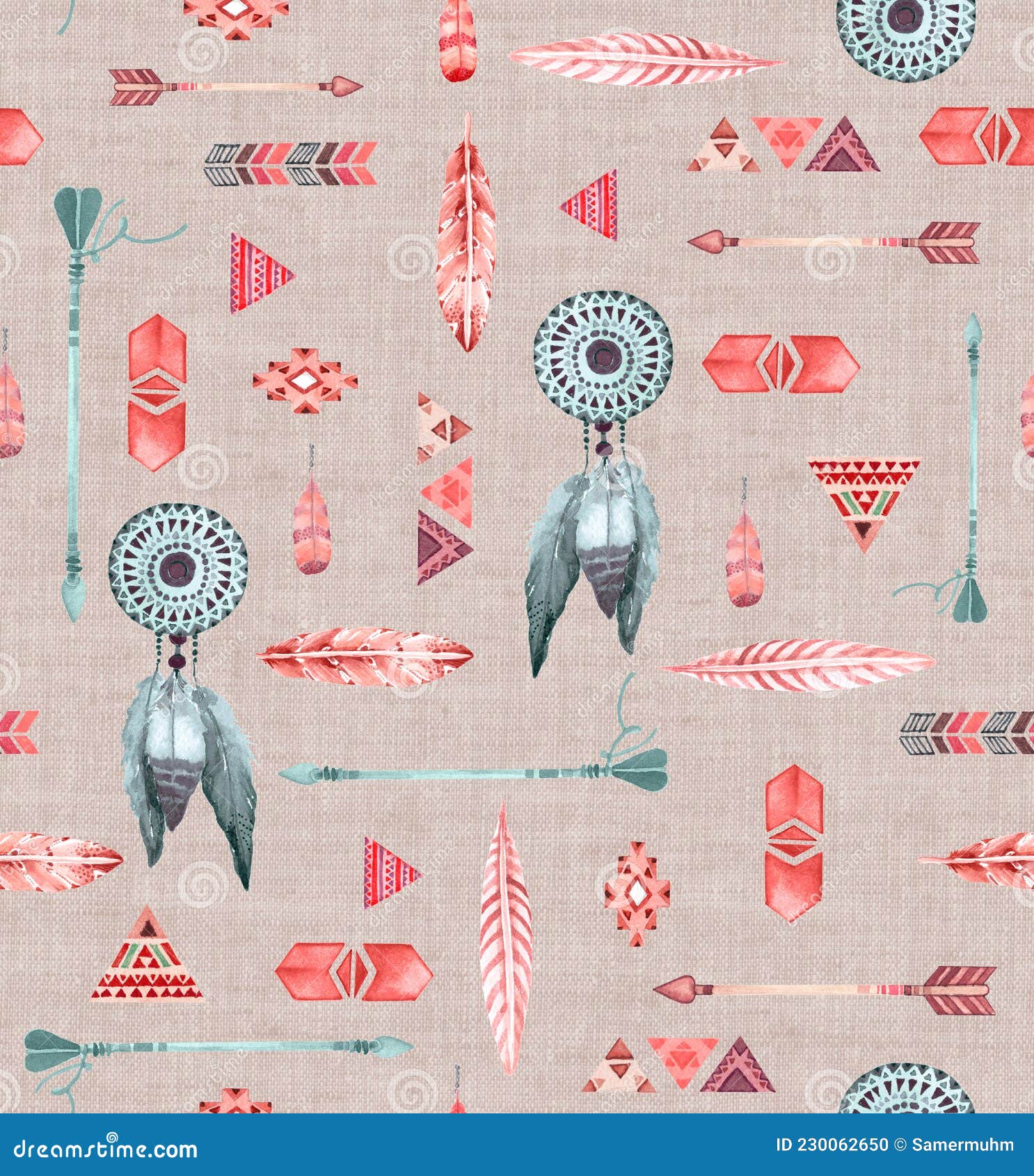 Seamless Aztec Pattern, Leaves and Arrows on Textured Background Ready ...