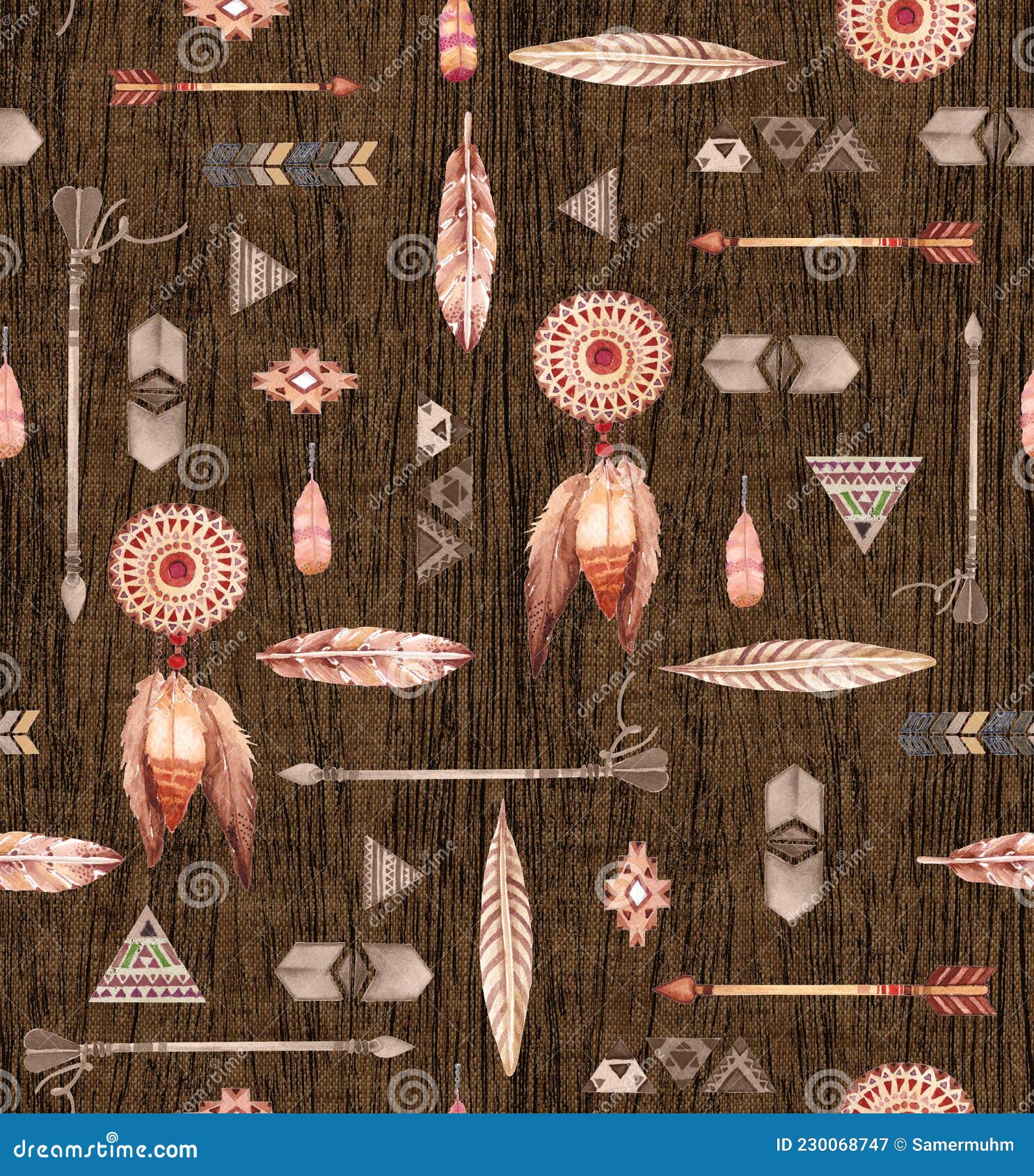 Seamless Aztec Pattern, Leaves and Arrows on Textured Background Ready ...