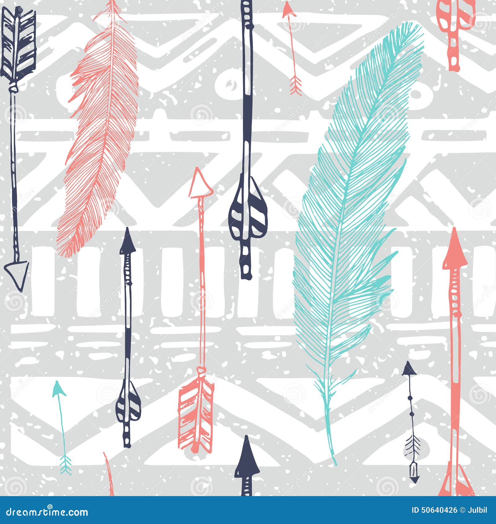Seamless Aztec Tribal Pattern with Feather and Stock Vector ...