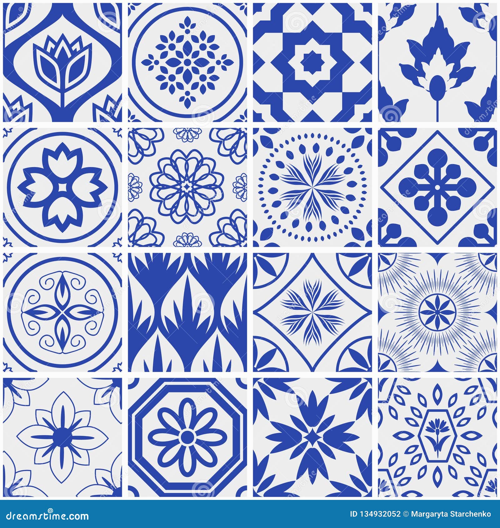 Seamless azulejo set stock vector. Illustration of design - 134932052