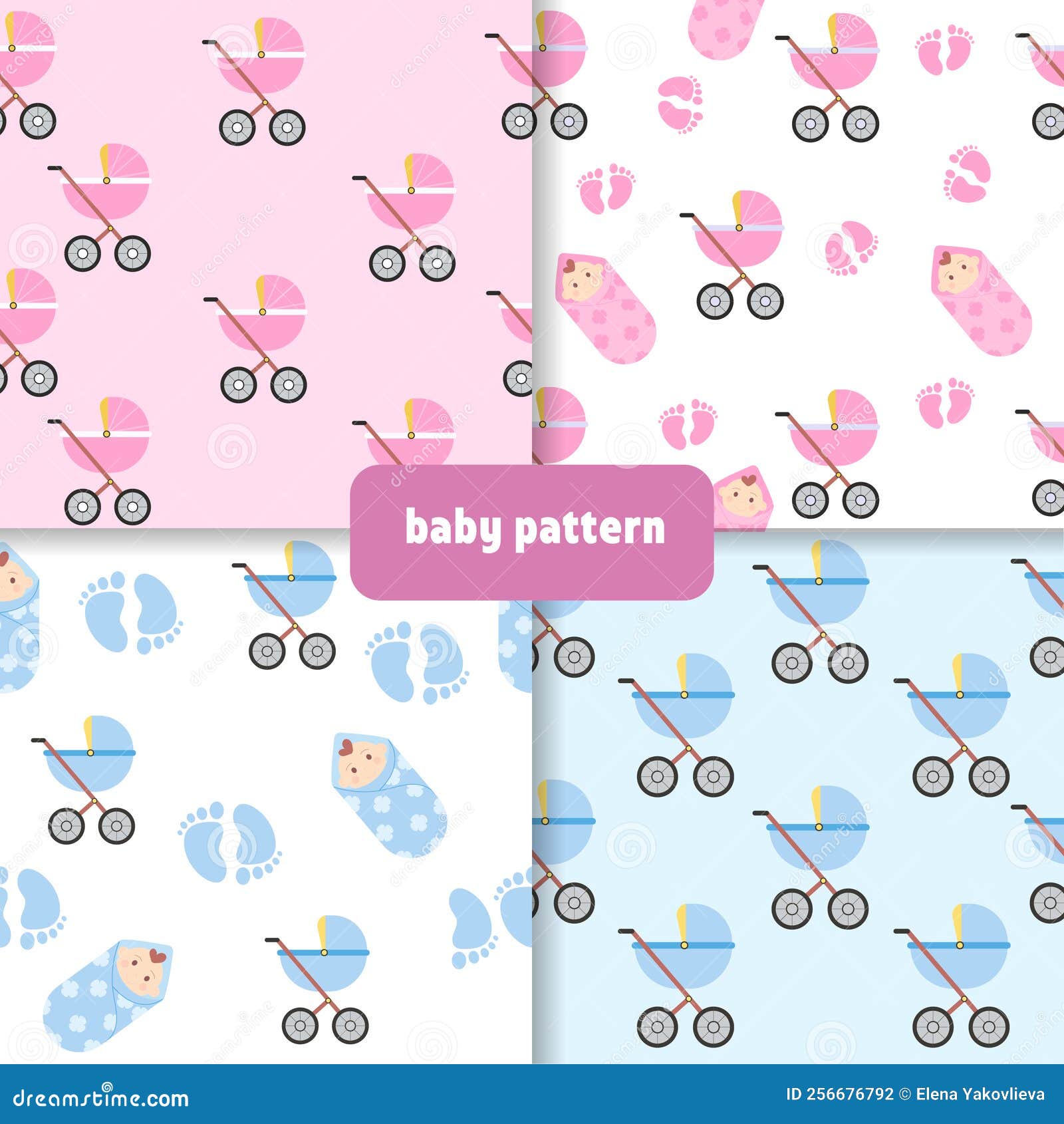 Seamless Baby Boy and Baby Girl Pattern. Stroller Baby Pattern. Baby ...