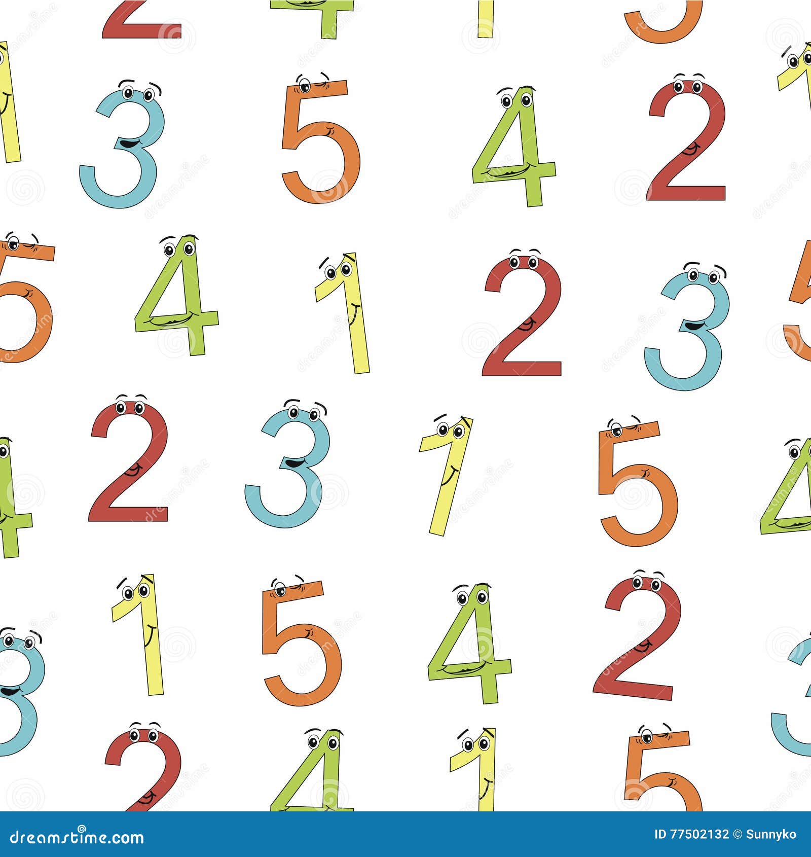 Seamless Baby Pattern with Cute Colorful Numbers with Eyes. Stock ...