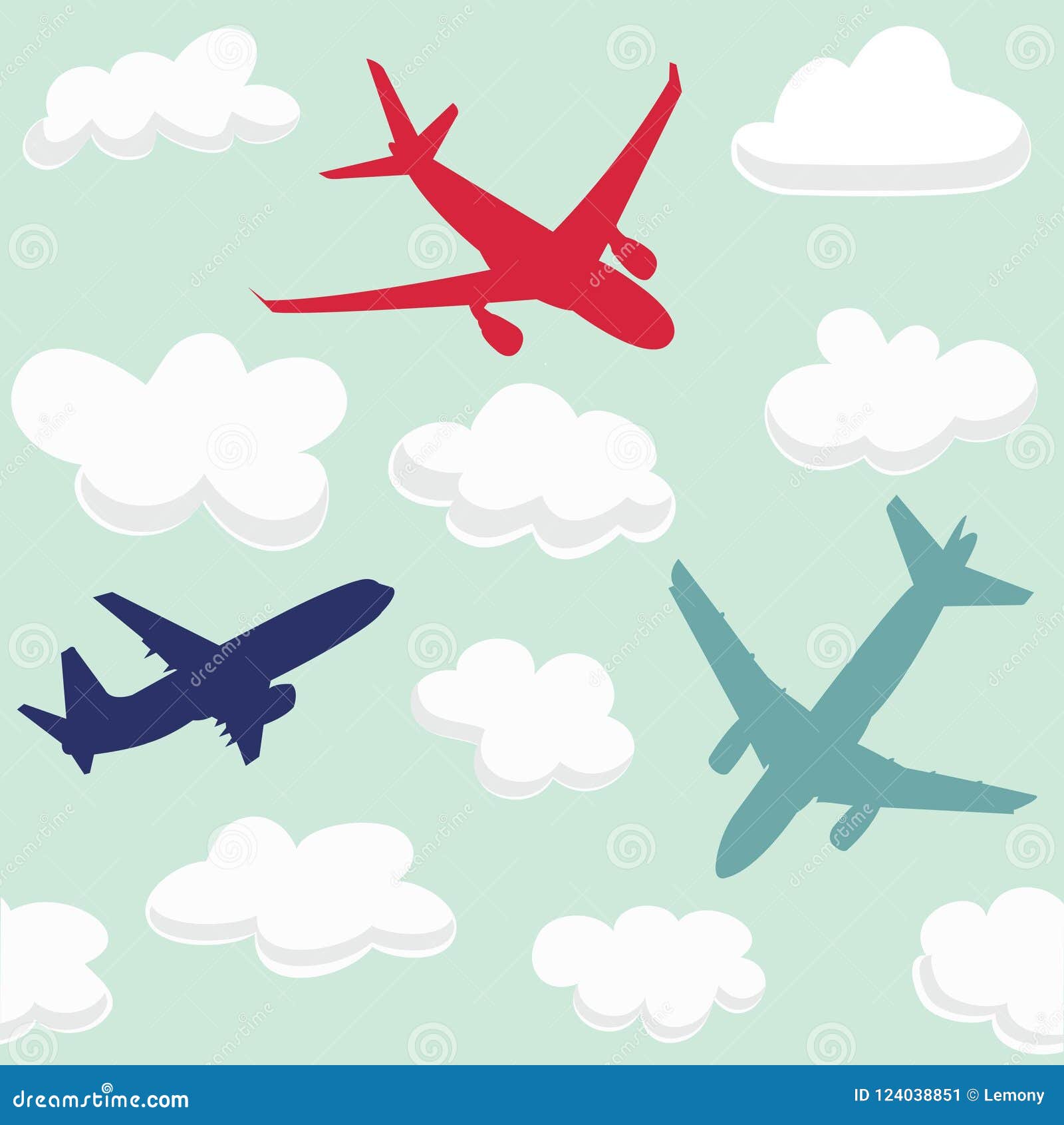 Seamless Baby Pattern with Flying Planes and Clouds Stock Vector ...