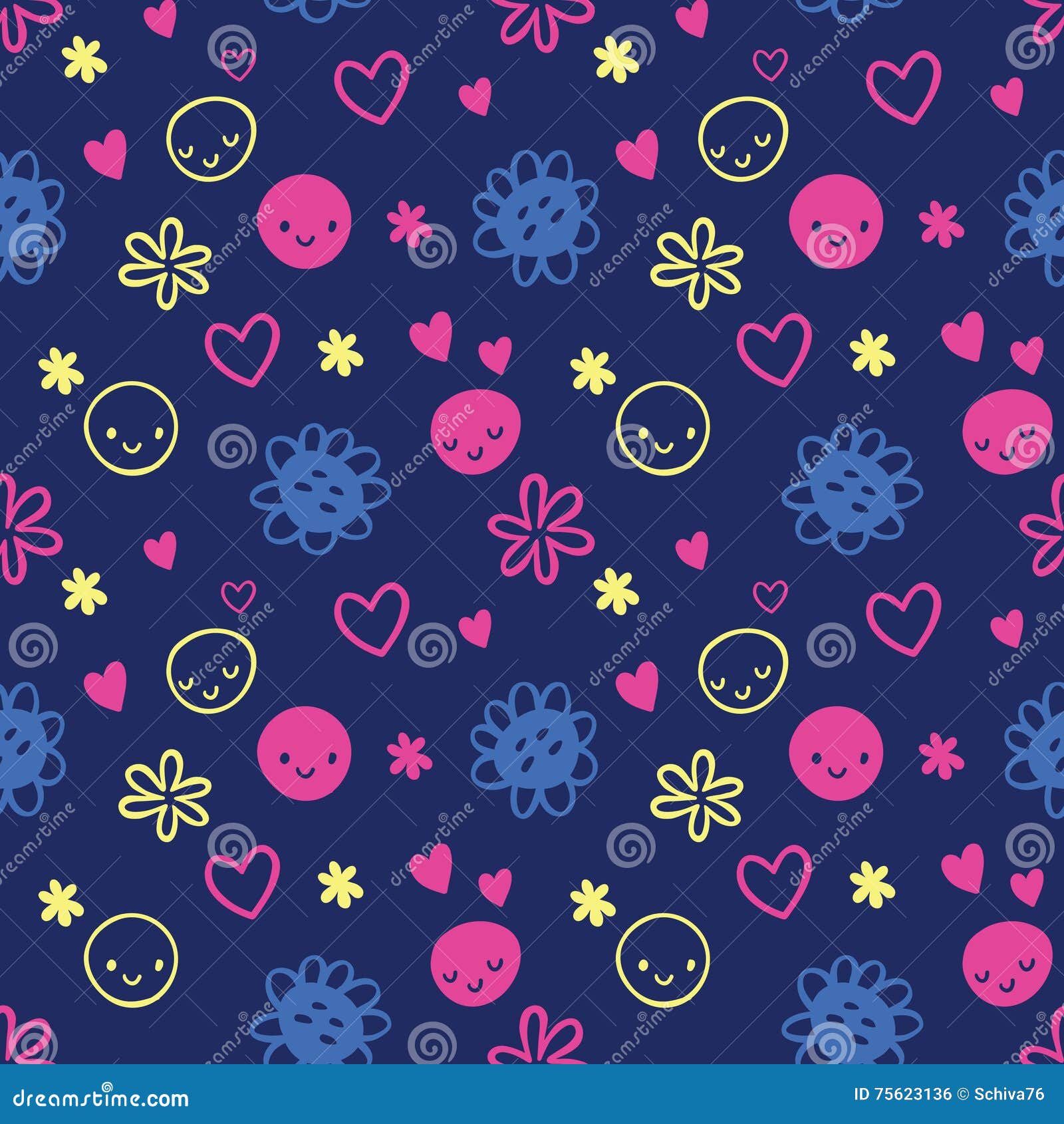 Seamless Baby Pattern with Smileys, Flowers. Stock Vector ...