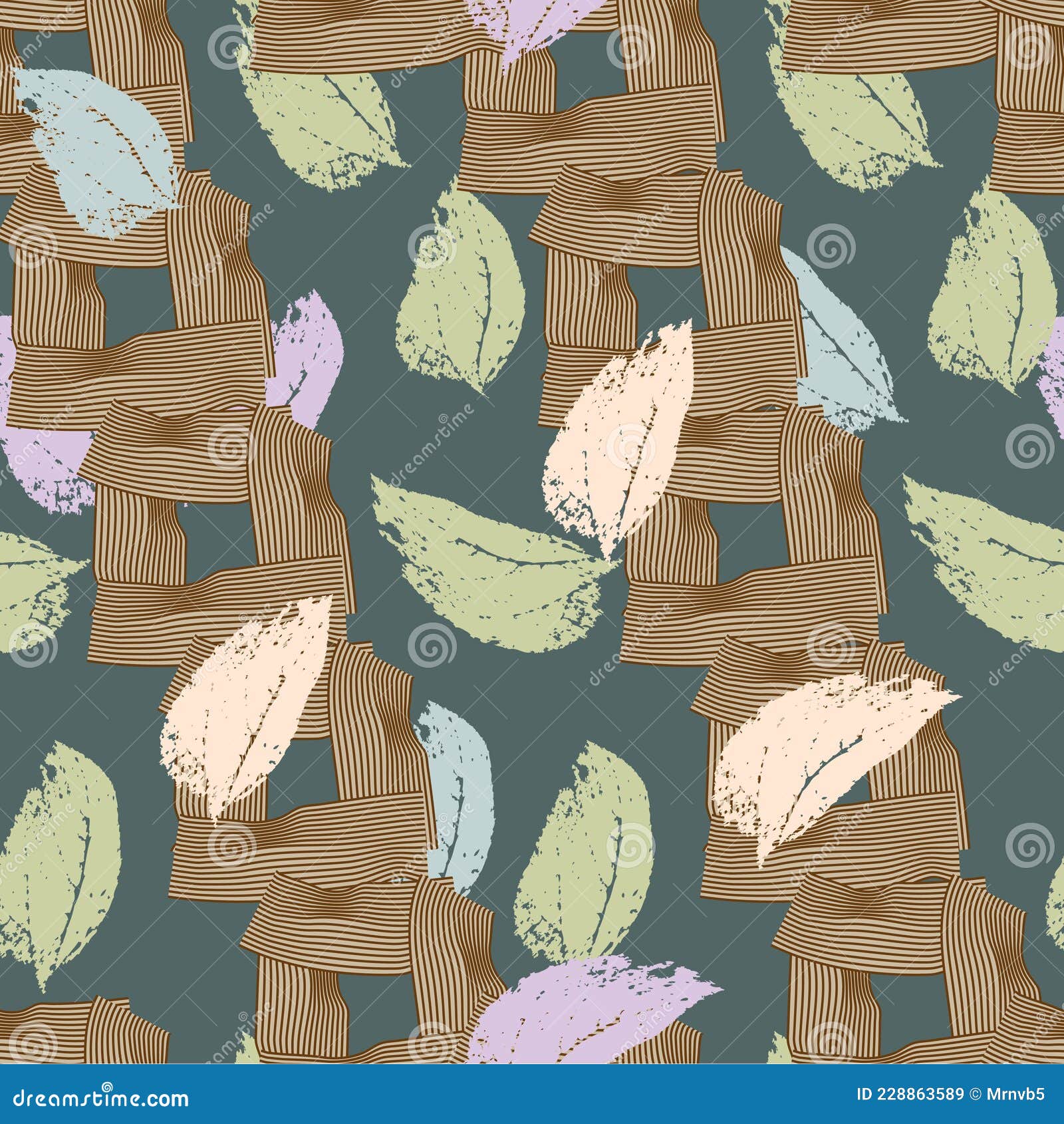 Seamless Background with Autumn Leaves and Diagonal Geometric Pattern ...