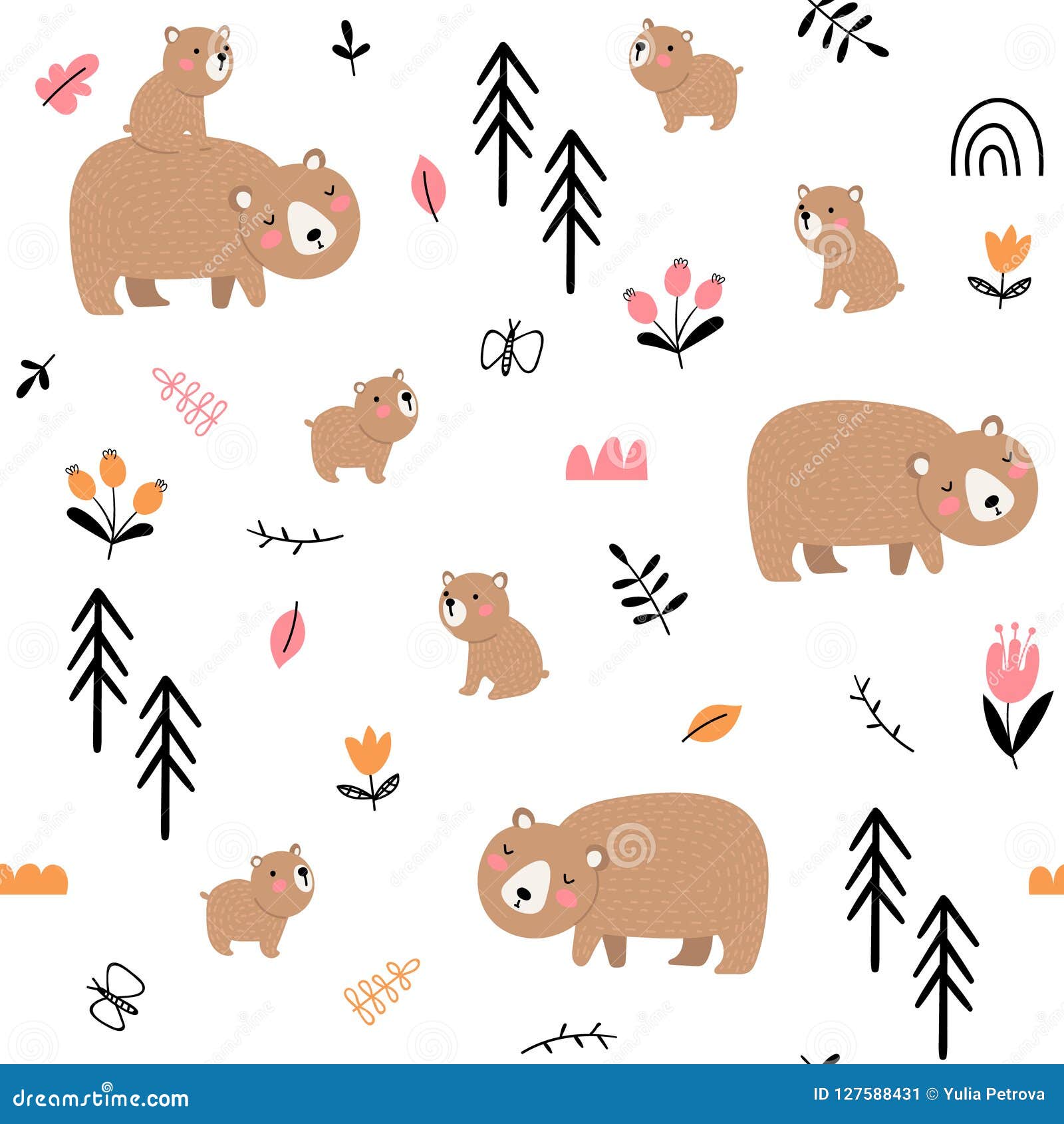 Seamless Background with Bear Family Stock Vector - Illustration of ...