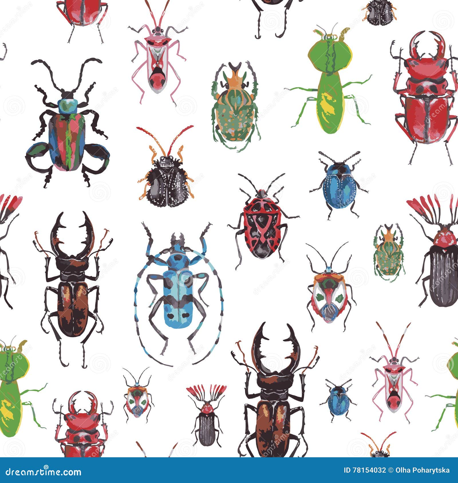 Seamless Background with Beetles Stock Vector - Illustration of insects ...