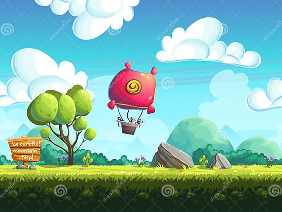 Seamless Background Blimp Above the Hills Stock Vector - Illustration ...