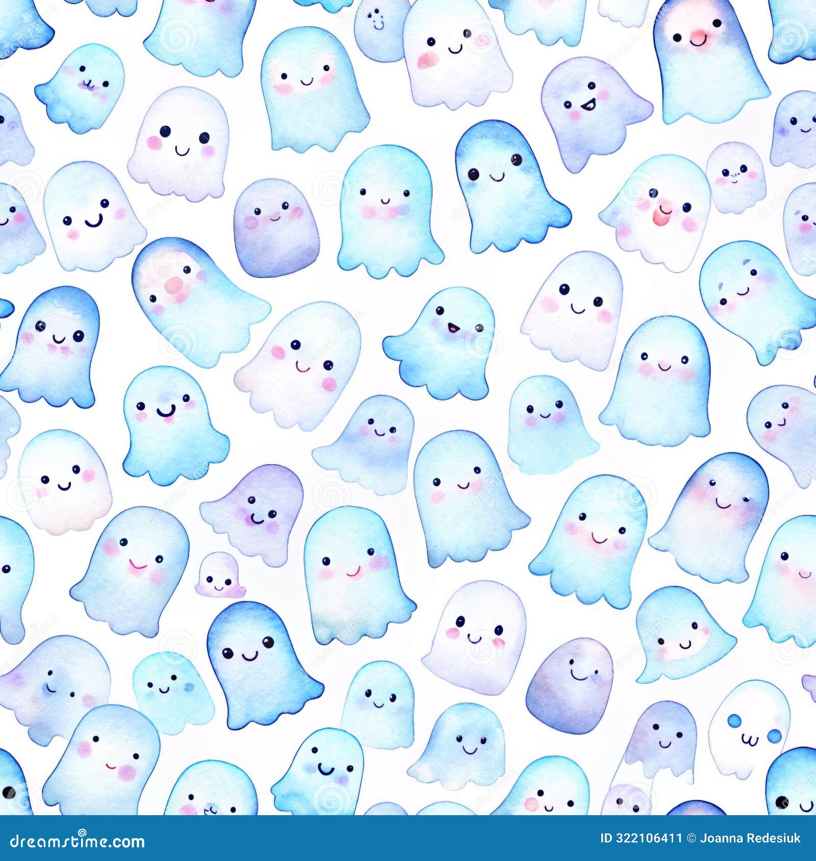 Seamless Background with Blue Watercolor Ghosts Stock Illustration ...