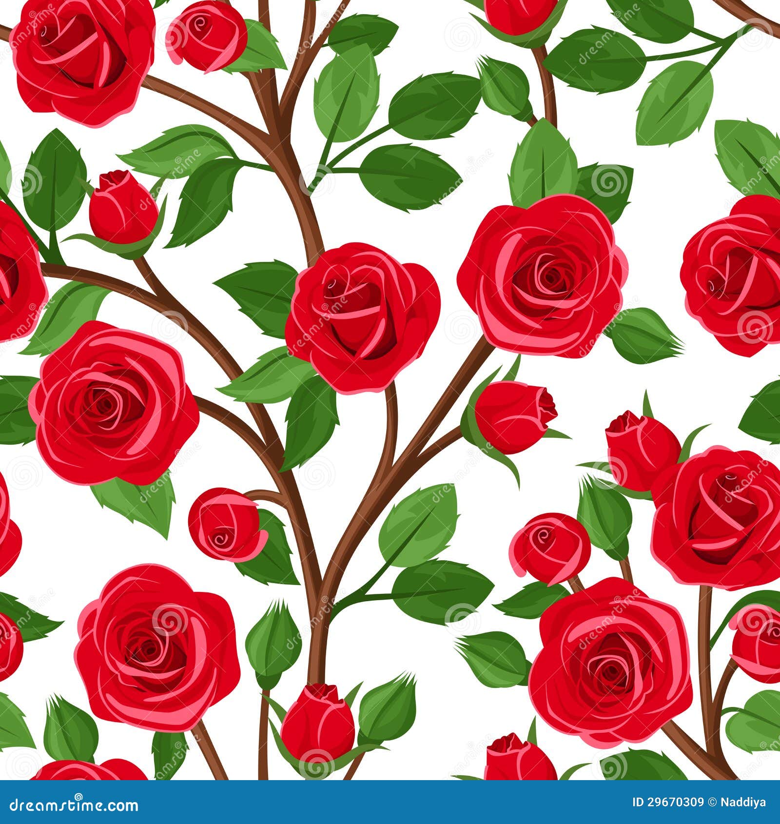 Vector Seamless Background with Red Roses. Stock Vector - Illustration ...