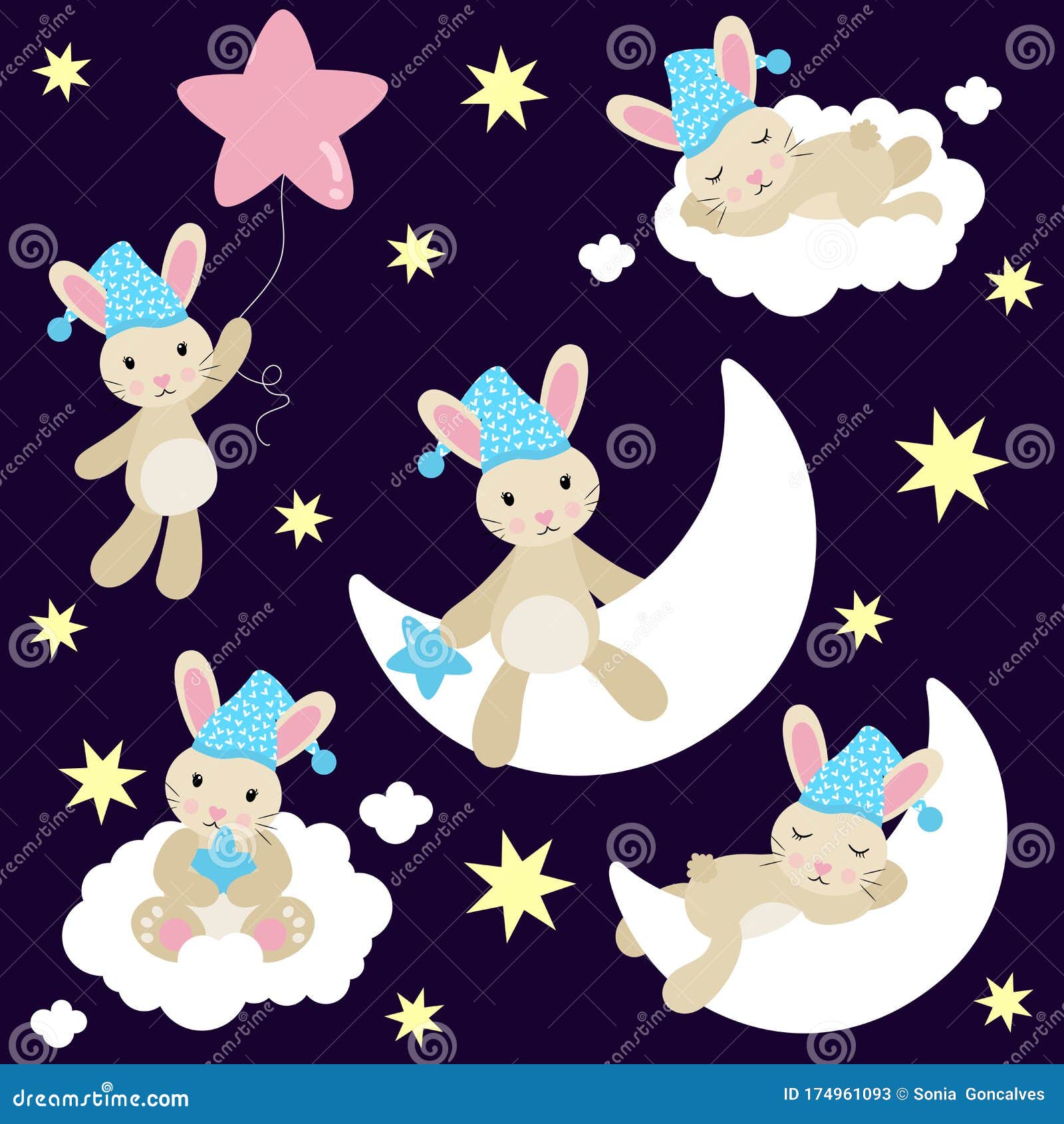Seamless Background of Bunny Good Night Stock Vector - Illustration of ...