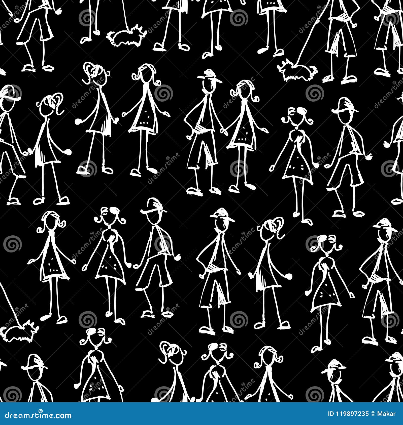 Pattern of doodles people stock vector. Illustration of contour - 119897235