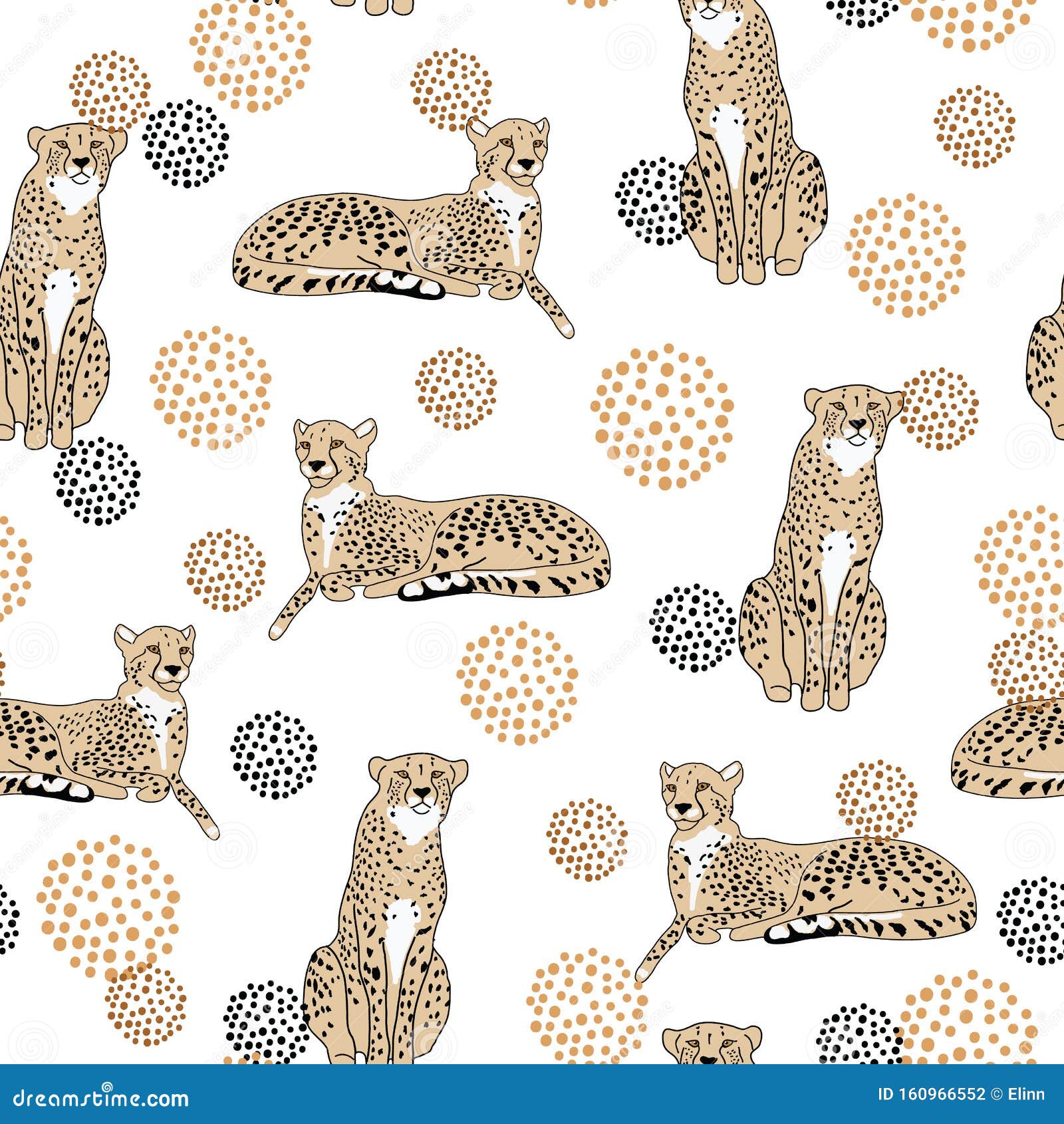 Seamless Background Cheetah and Abstract Circle Shapes Stock ...