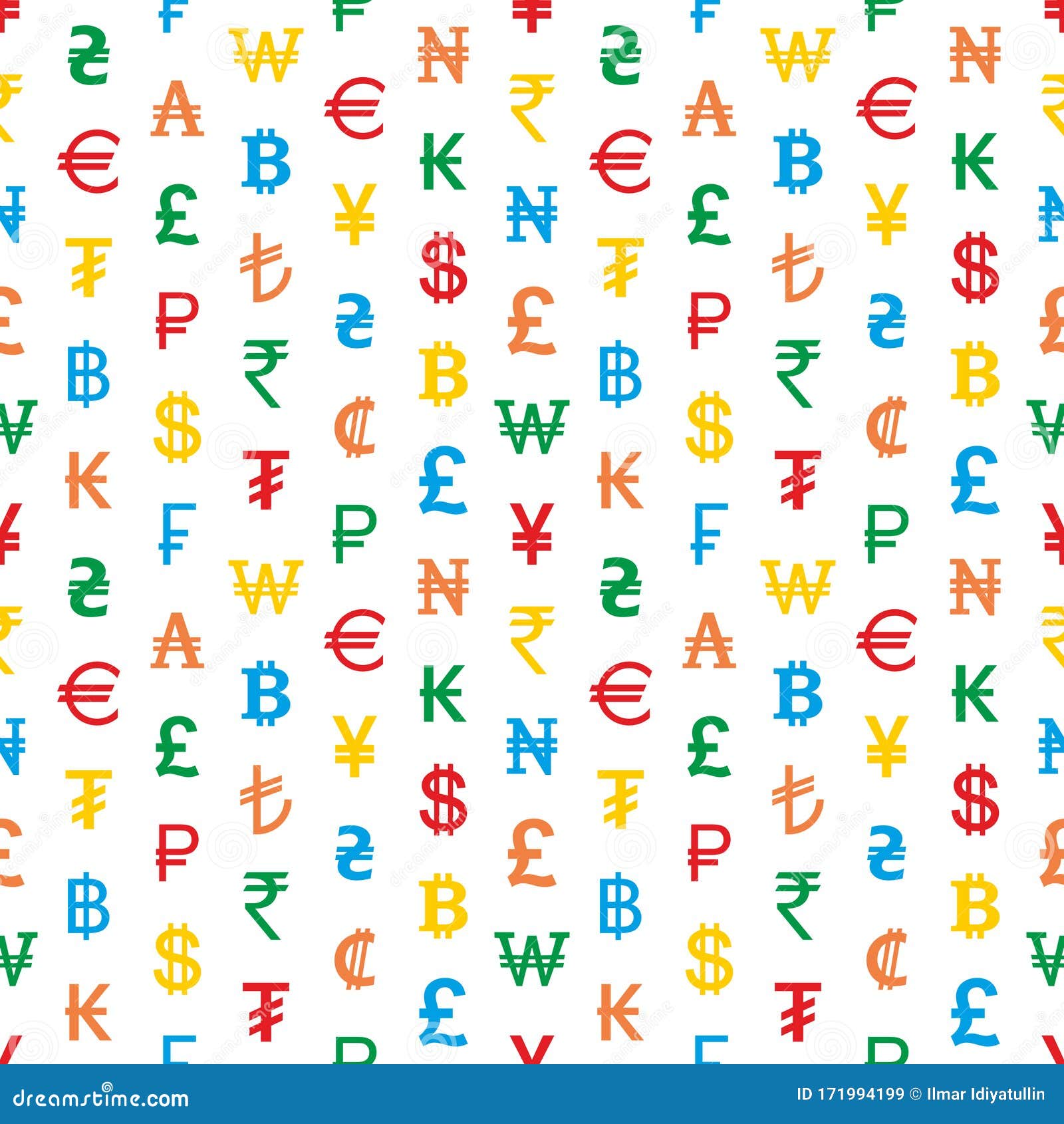 Seamless Background from Colored Currency Symbols of Different ...