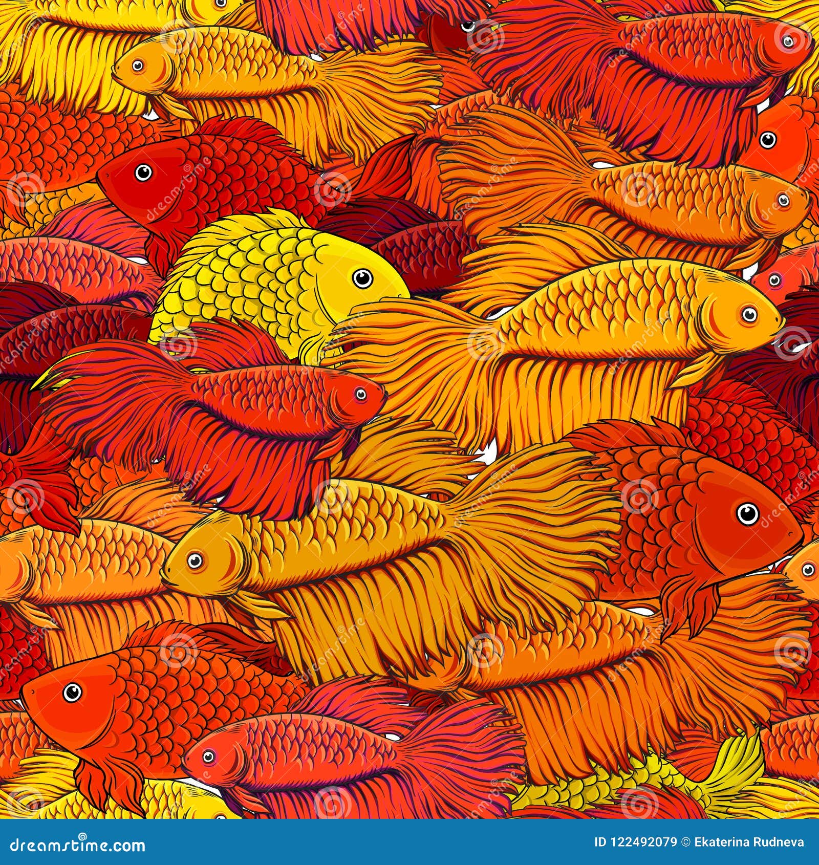 Pattern with red fish stock vector. Illustration of chinese - 122492079