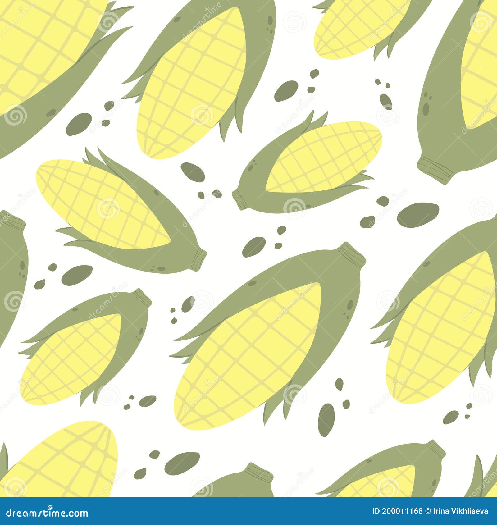 Seamless Background with Corn in Cartoon Style on White. Vegetable ...