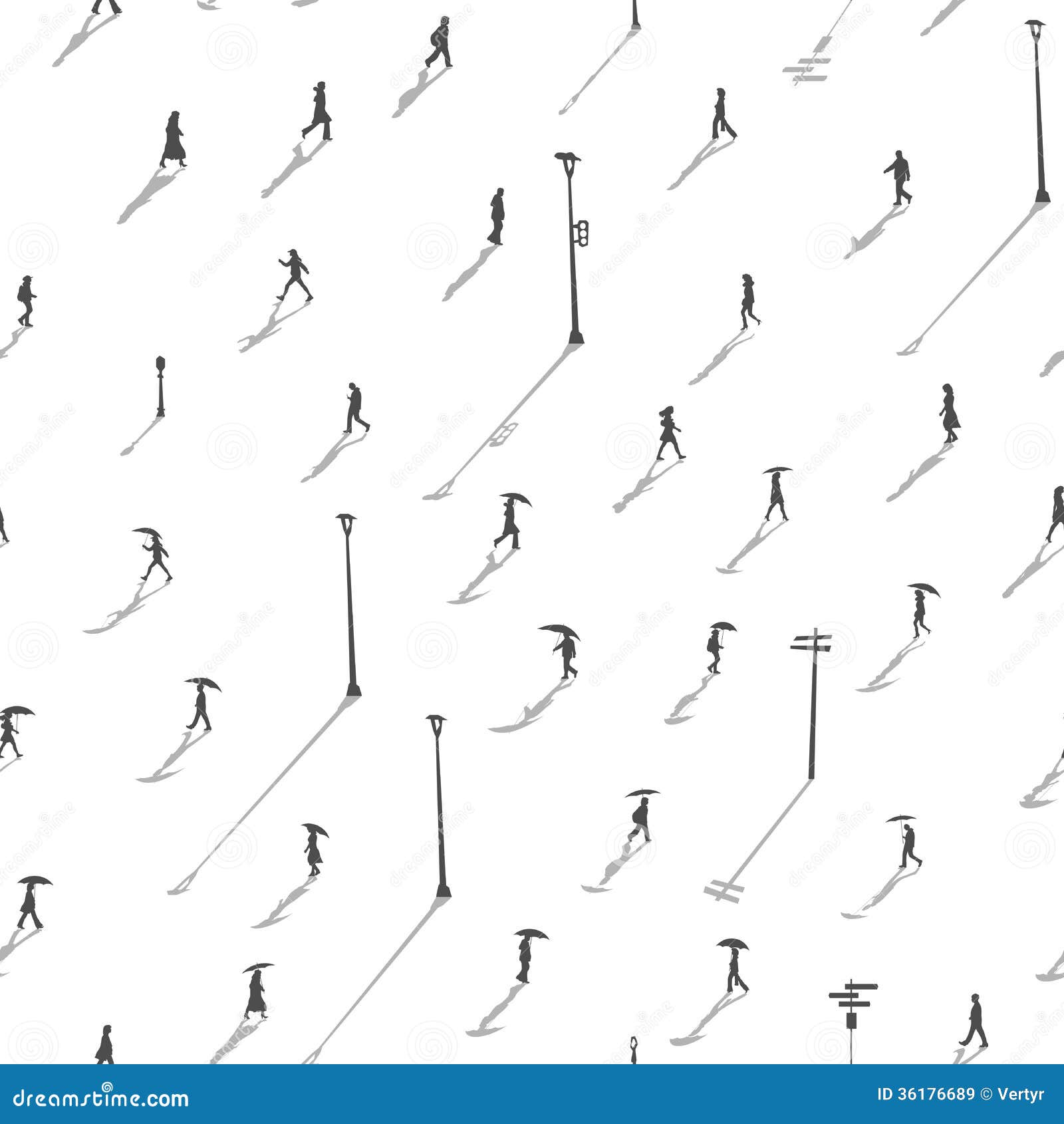 Seamless Background of Crowd People Silhouettes with Shadows. Stock ...