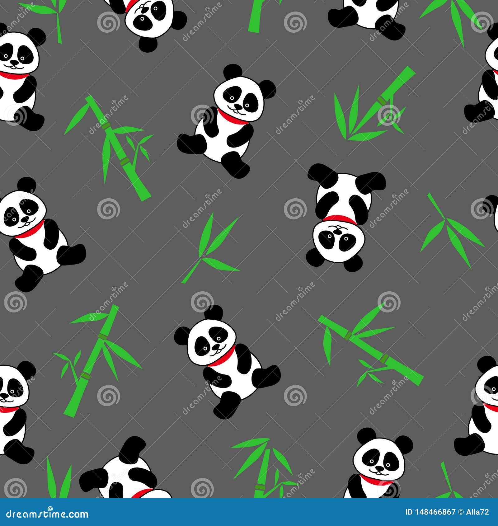 Seamless Background with Cute Pandas and Bamboo. Seamless Panda Bears ...