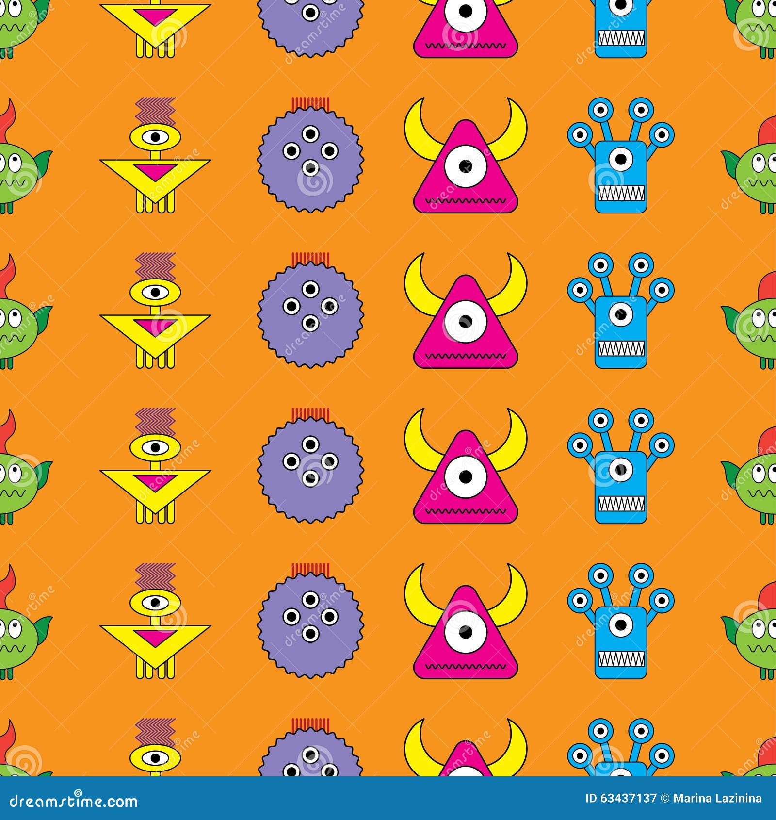 Seamless Background with Decorative Colorful Monsters Stock ...