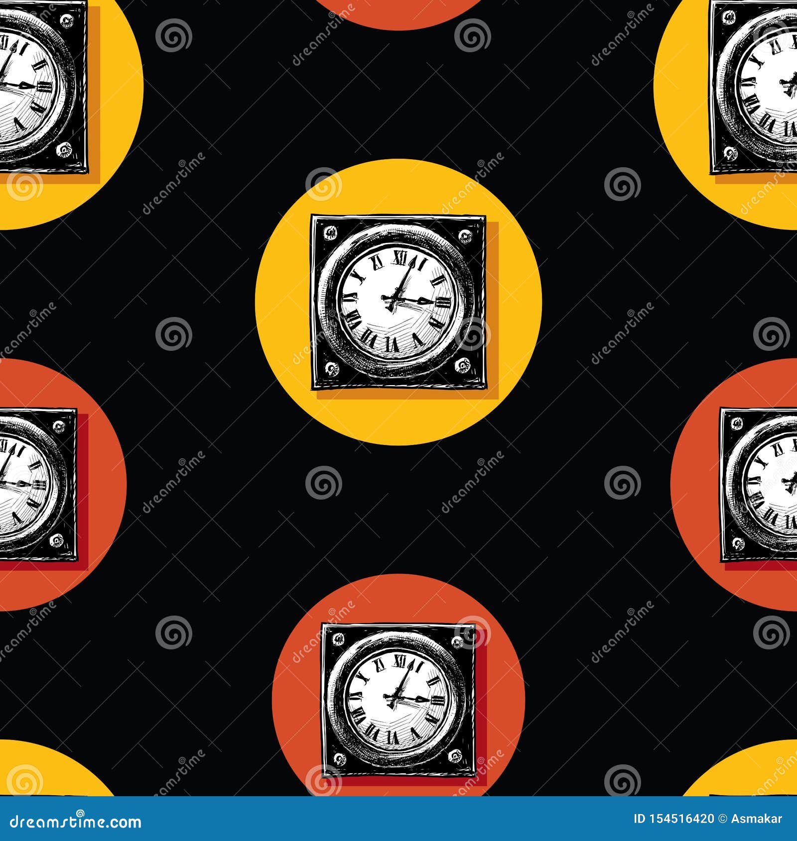 Seamless Background of Decorative Drawn Clocks Stock Vector ...