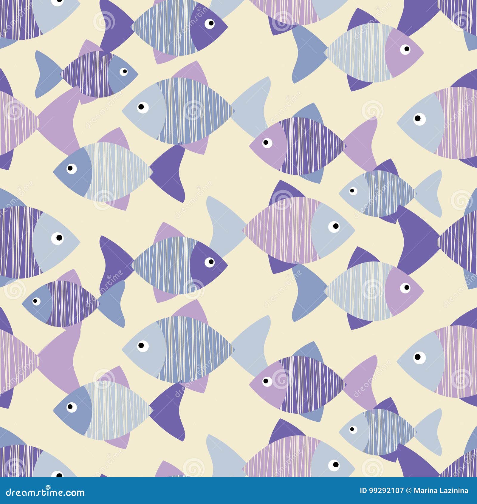 Seamless Background with Decorative Fish. Scribble Texture Stock ...