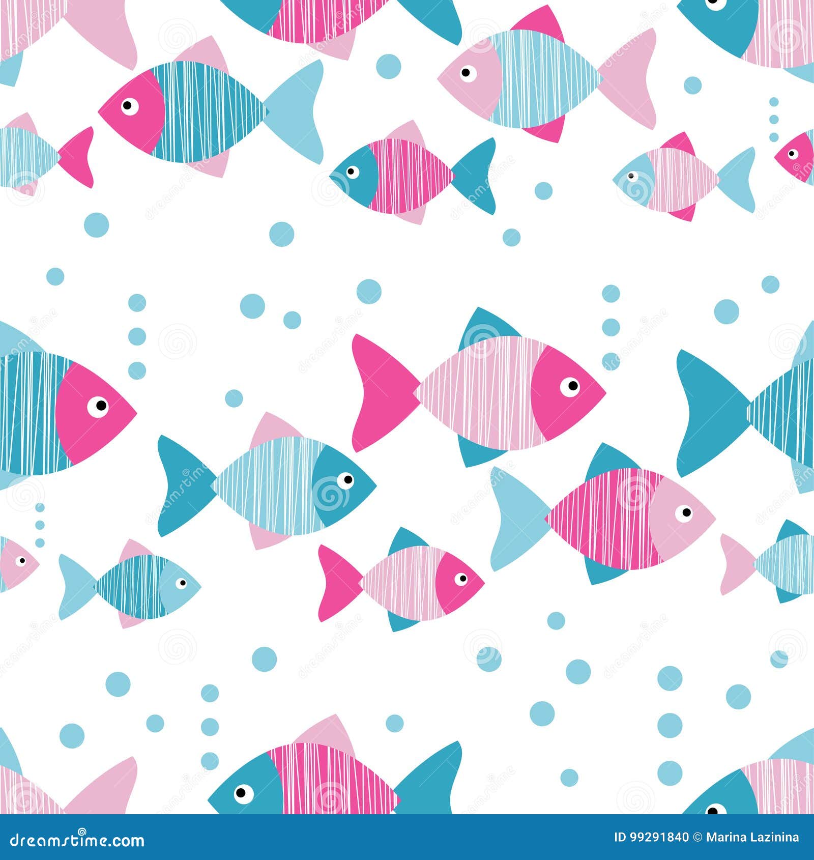 Seamless Background with Decorative Fish. Scribble Texture Stock ...
