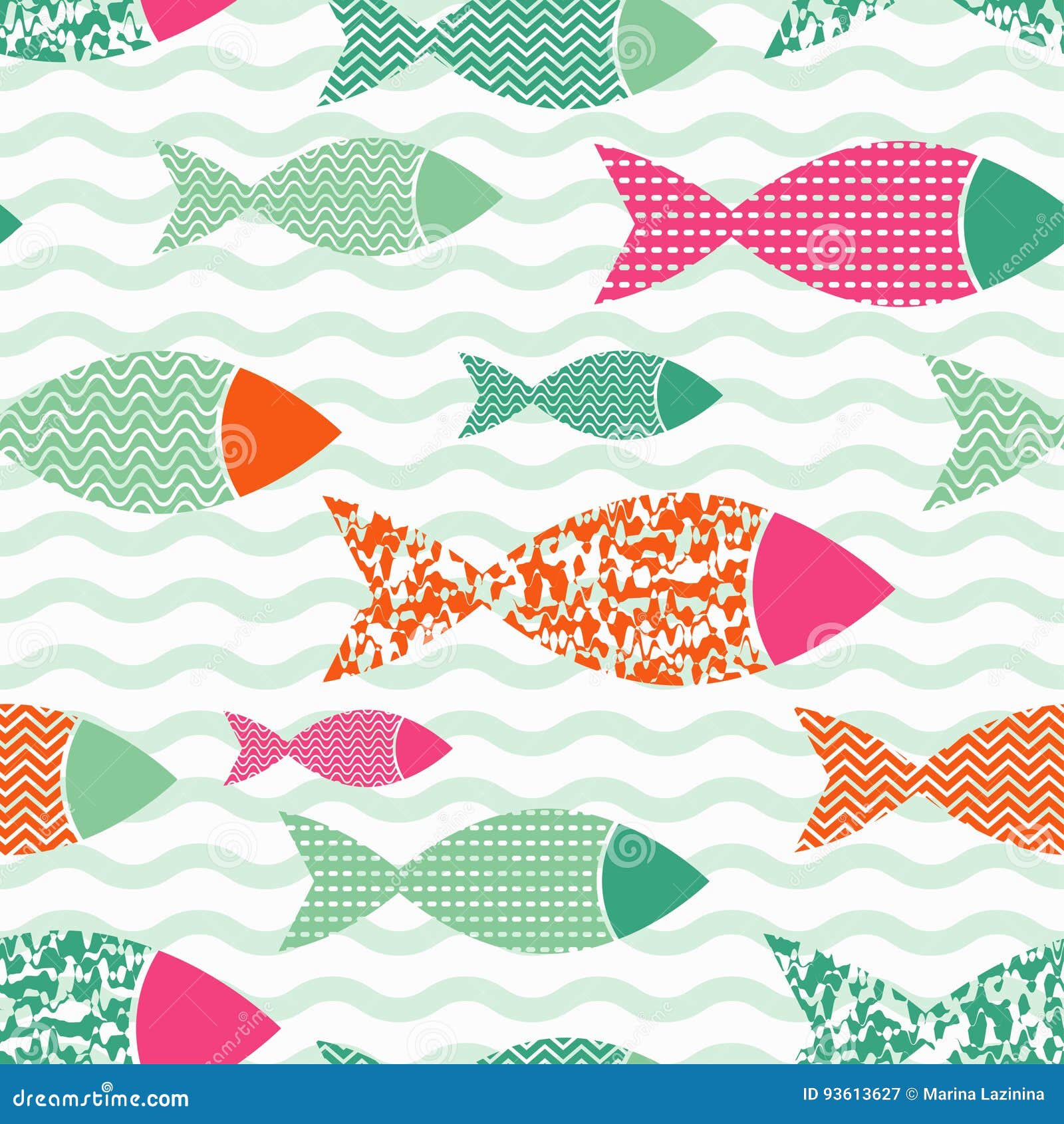 Seamless Background with Decorative Fish in the Sea. Flat Design. Stock ...