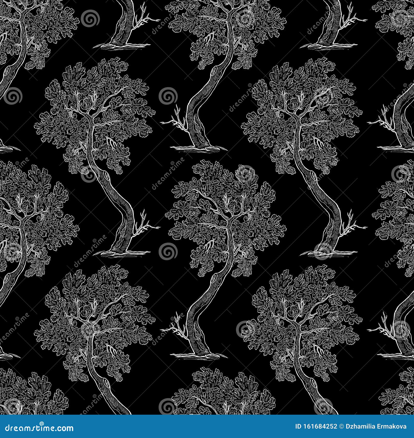 Seamless Background of Decorative Oak Tree Sketches Stock Vector ...