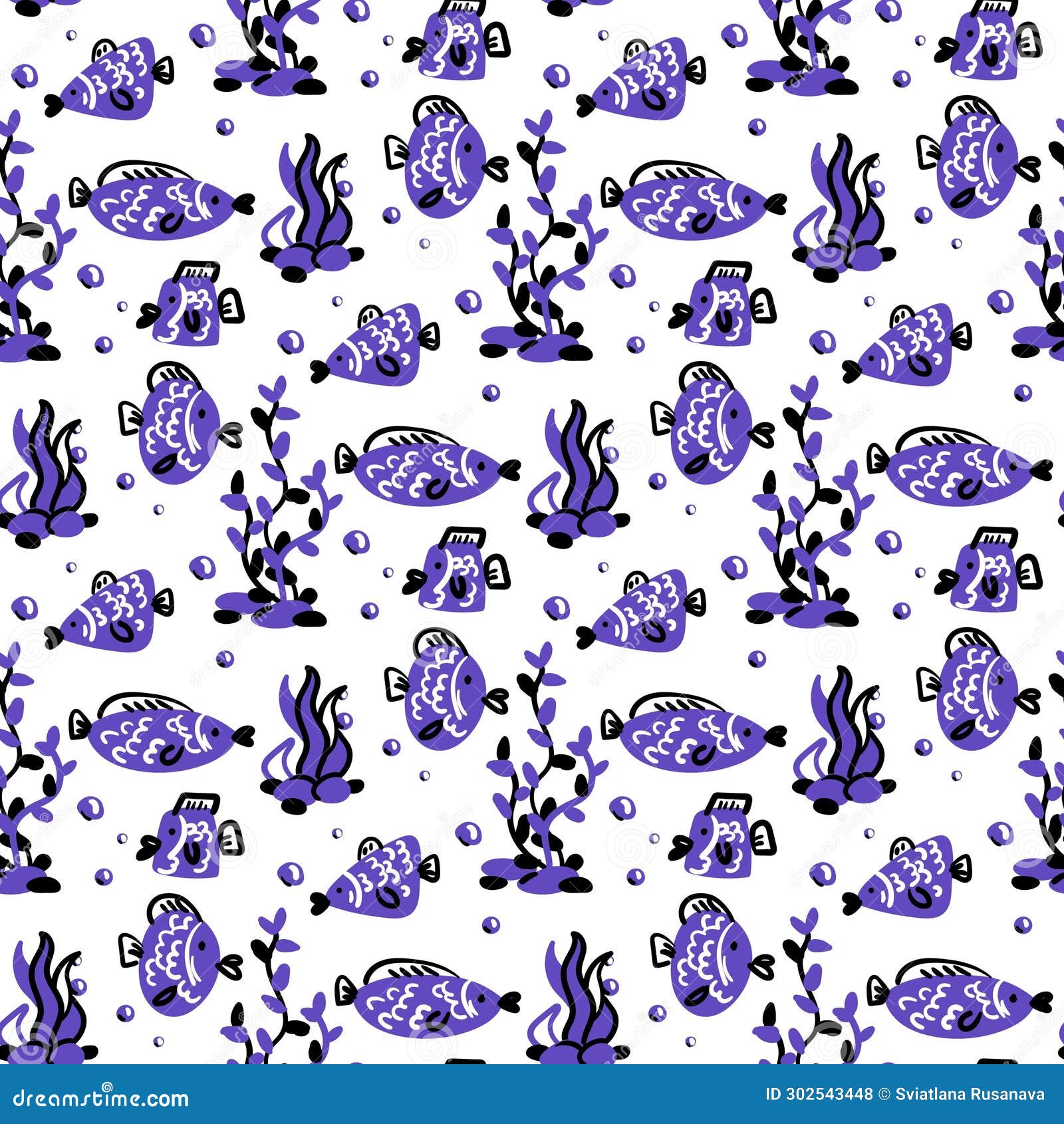 Seamless Background with Decorative Purple Small Fish. Marine Theme ...