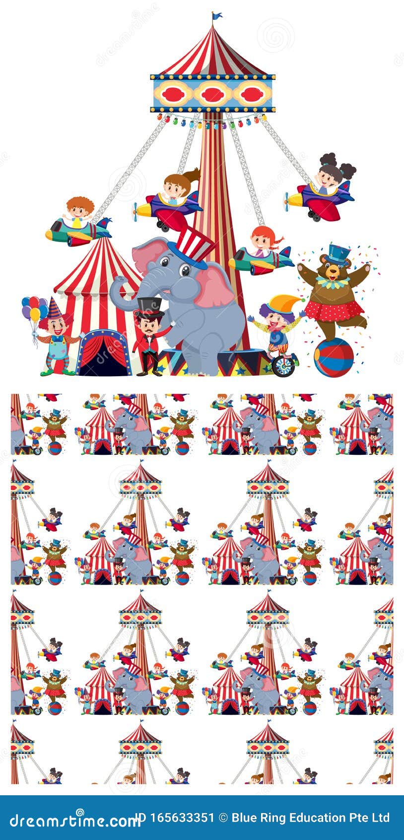 Seamless Background Design with Circus Rides and Animals Stock ...