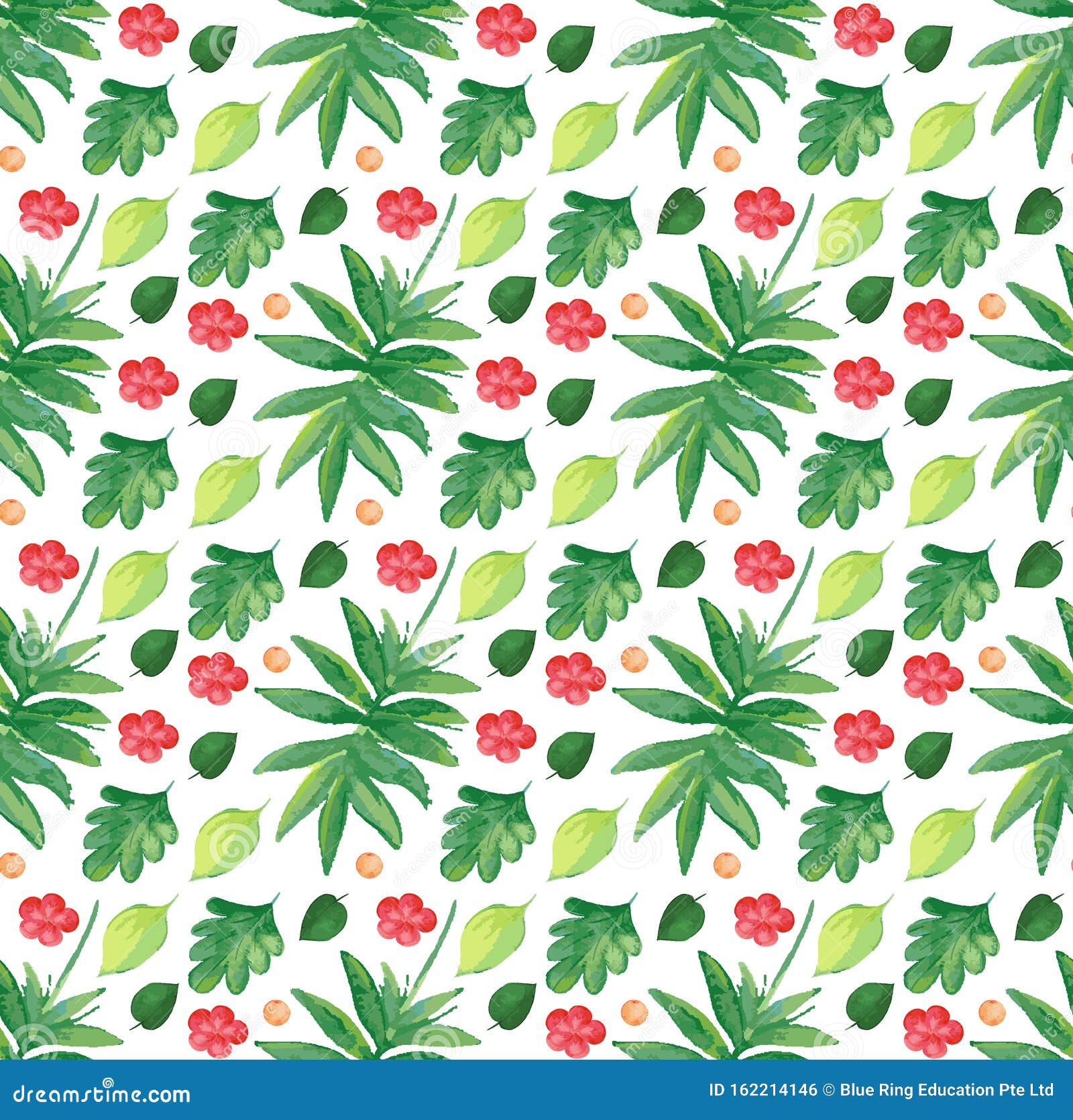 Seamless Background Design with Leaves and Flowers Stock Vector ...