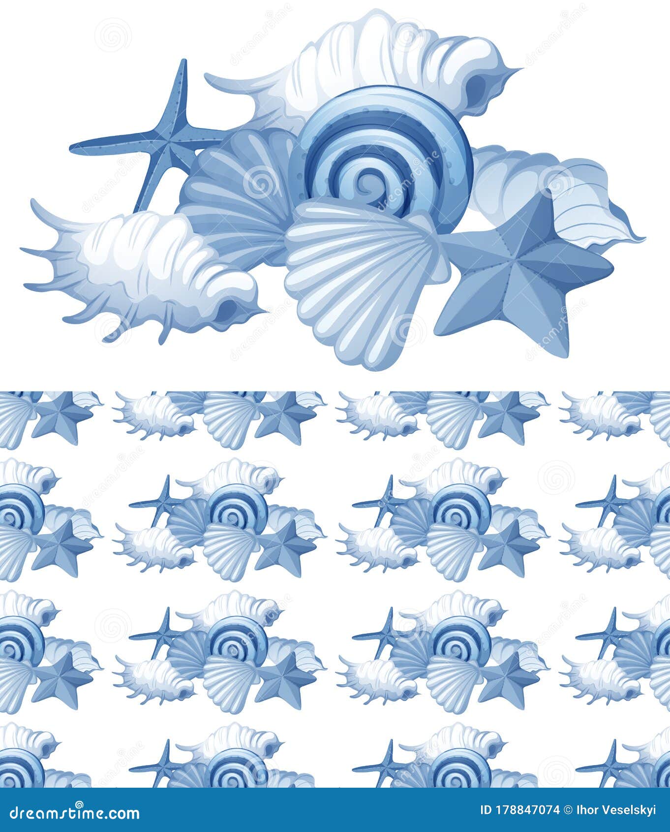 Seamless Background Design With Seashells In Blue Stock Illustration ...