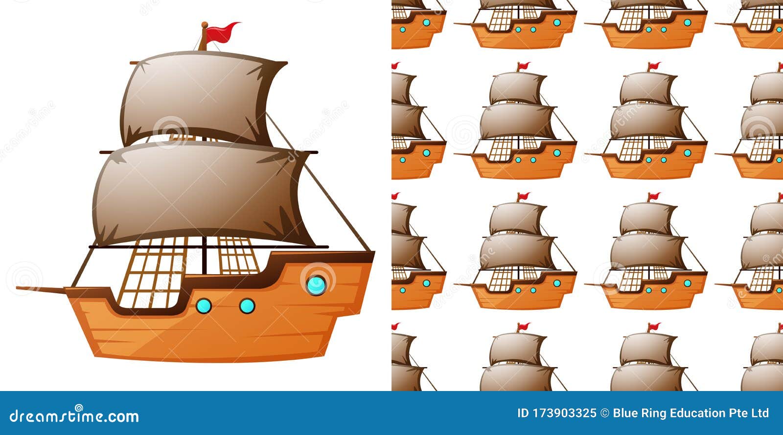 Seamless Background Design with Wooden Ships Stock Vector ...