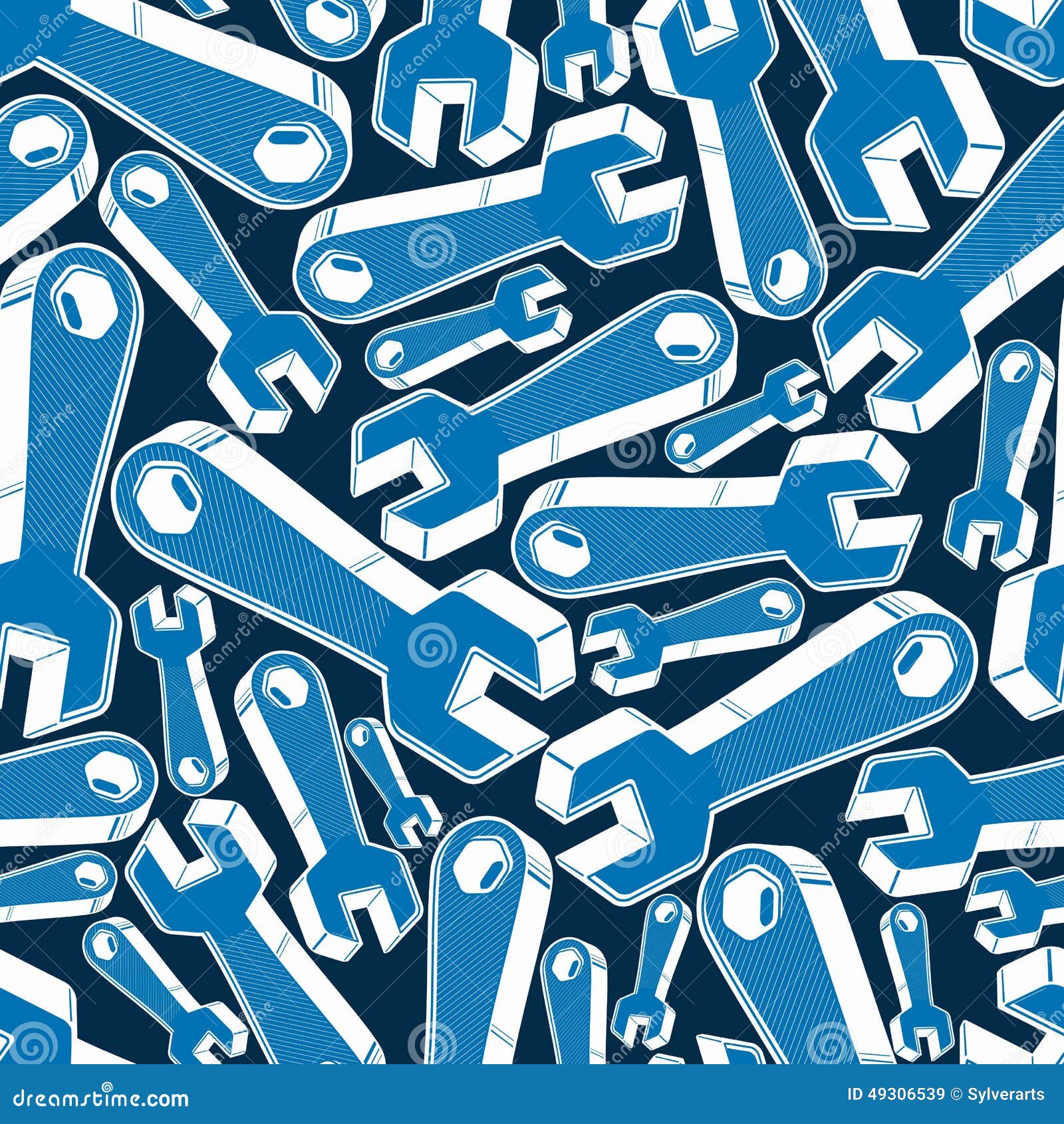 Seamless Background with Detailed 3d Wrenches. Work Tools, Three Stock ...